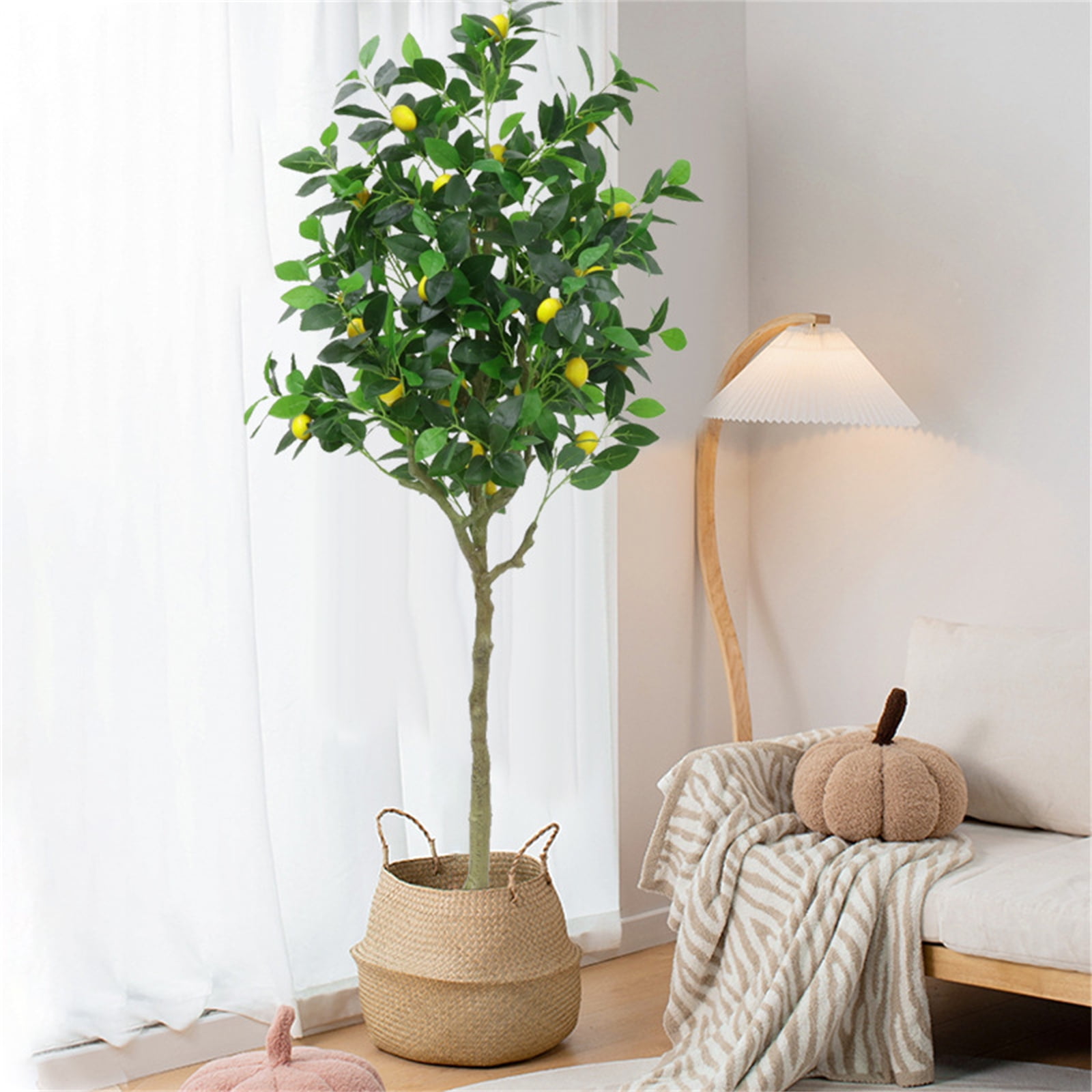 Faux Lemon Tree, 3.9ft/4.9ft Tall Pre Potted Artificial Lemon Tree ...