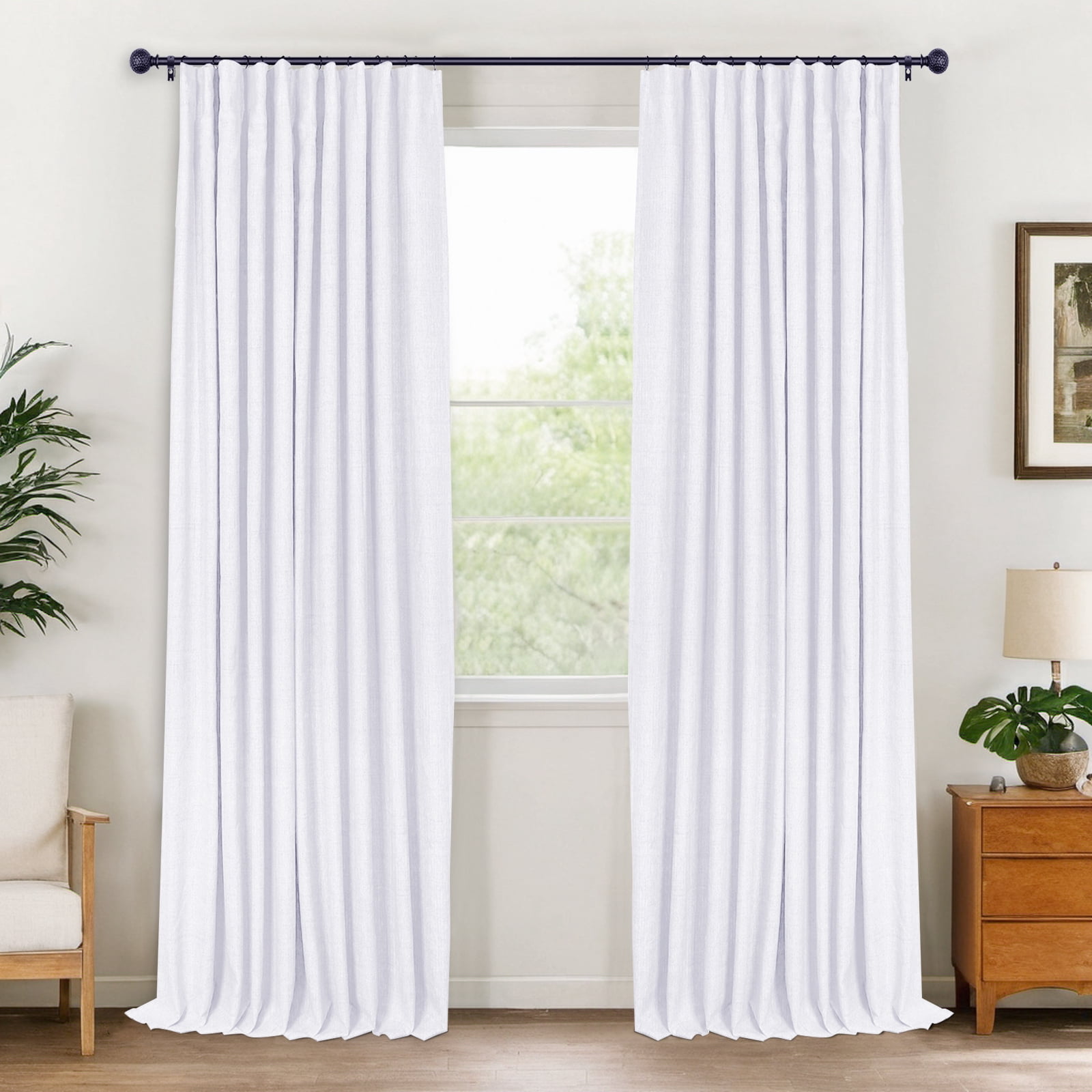Faux Linen Full Blackout Curtains, Light Block, Noise Reduction, Thermo ...