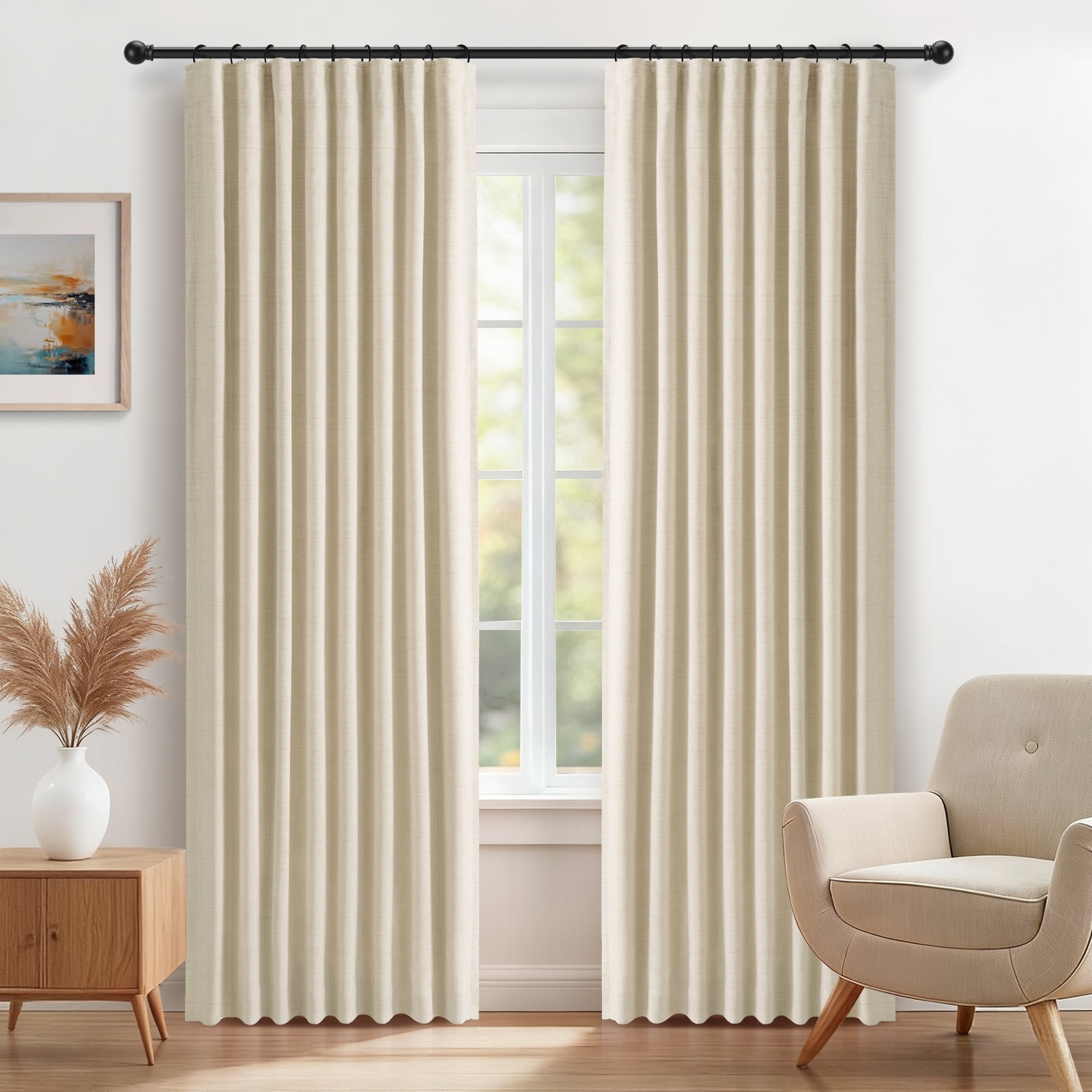 Faux Linen Full Blackout Curtains for Livingroom Bedroom, Light Block ...