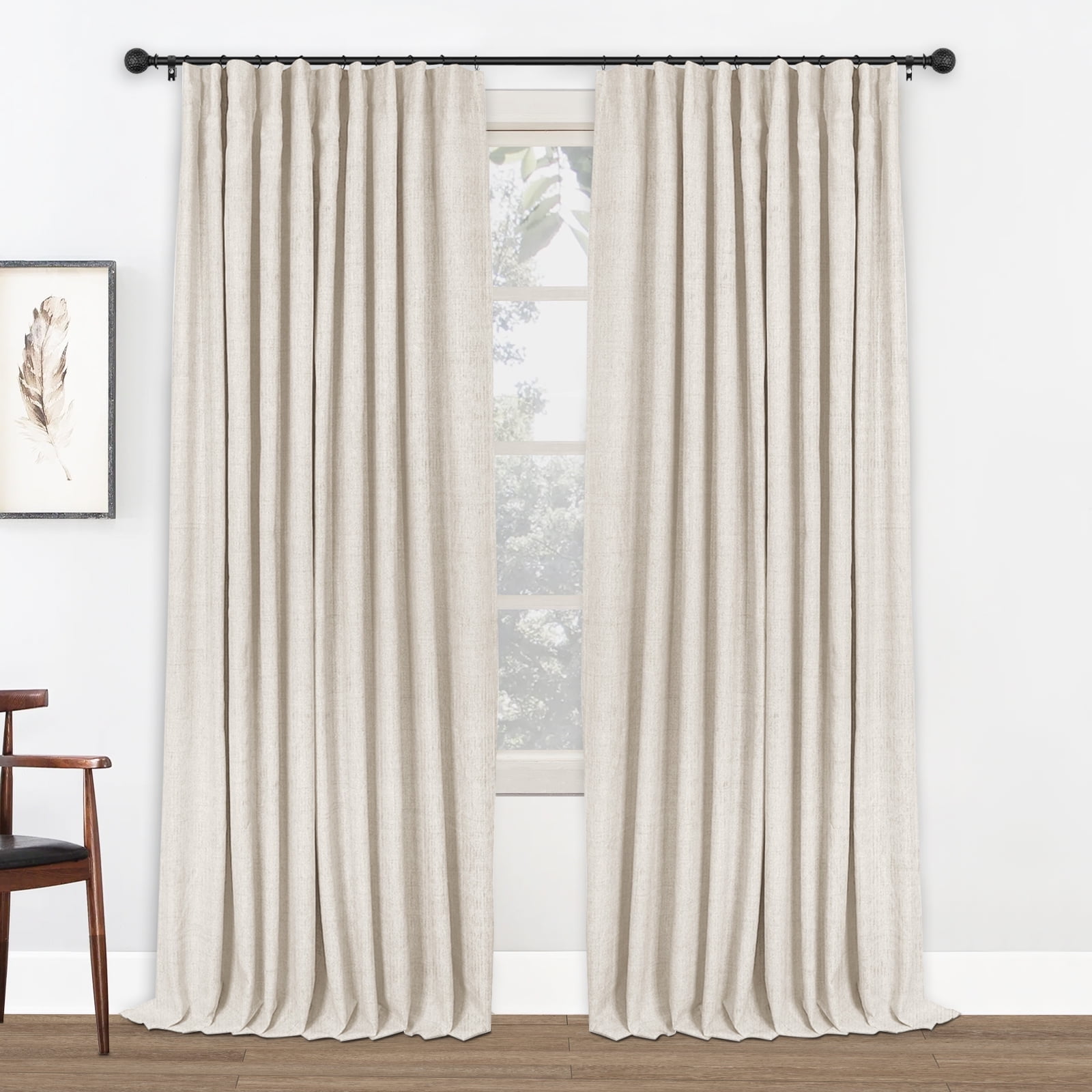 Faux Linen Full Blackout Curtains for Livingroom Bedroom , With Free 20 ...