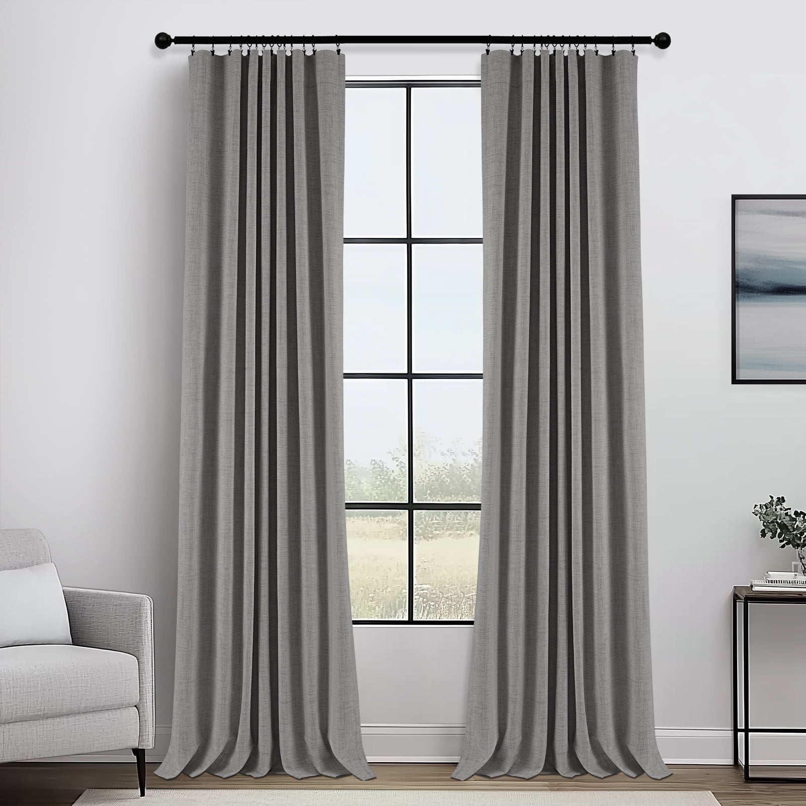 100% Blackout Faux Linen Curtains for Livingroom Bedroom,2 Panels Set ...