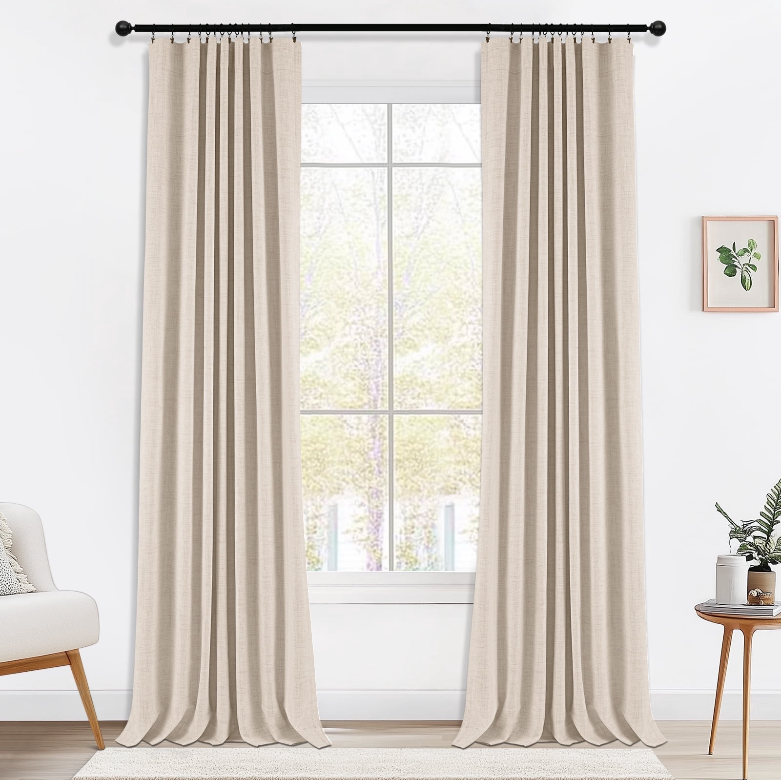100% Blackout Faux Linen Curtains for Livingroom Bedroom,2 Panels Set ...
