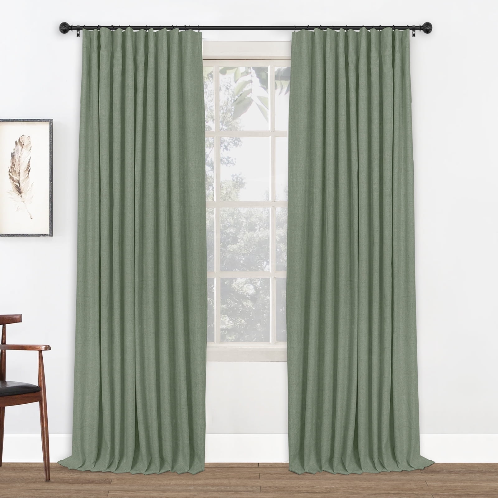 Faux Linen Full Blackout Curtains for Livingroom Bedroom , With Free 20 ...