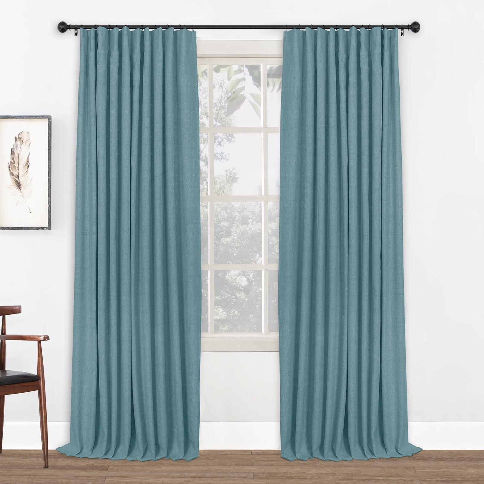 Faux Linen Full Blackout Curtains for Livingroom Bedroom , With Free 20 Ring Clips,2 Panels Set ...