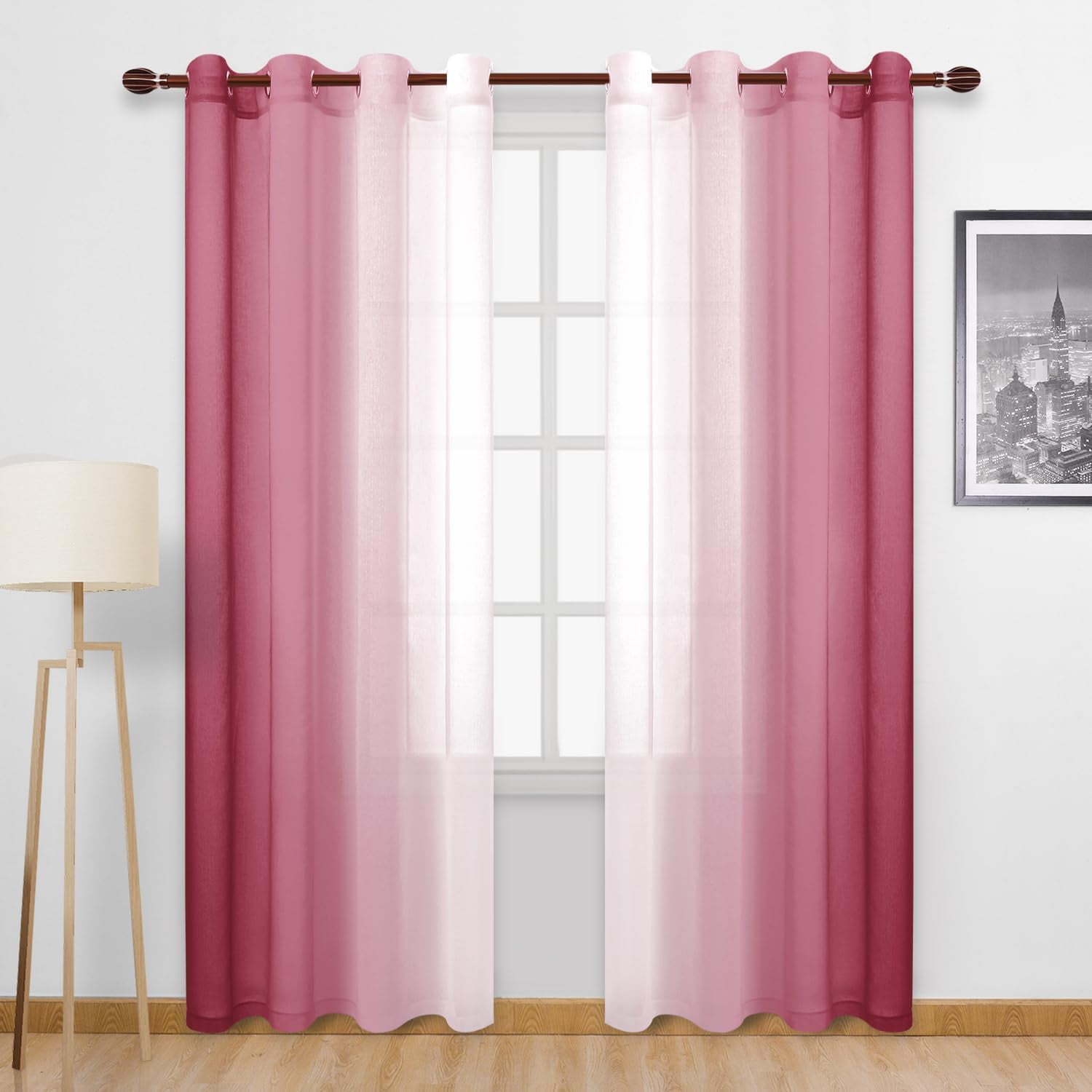 Faux Linen Ombre Sheer Curtains - Gradient Semi Voile Curtains for Bedroom and Living Room ...