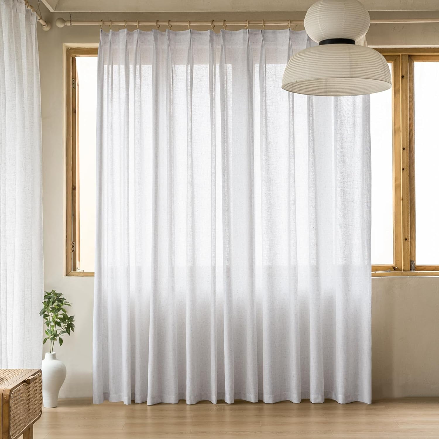 Faux Linen Pleated Curtains 90 Inches Long White Pinch Pleated Semi ...