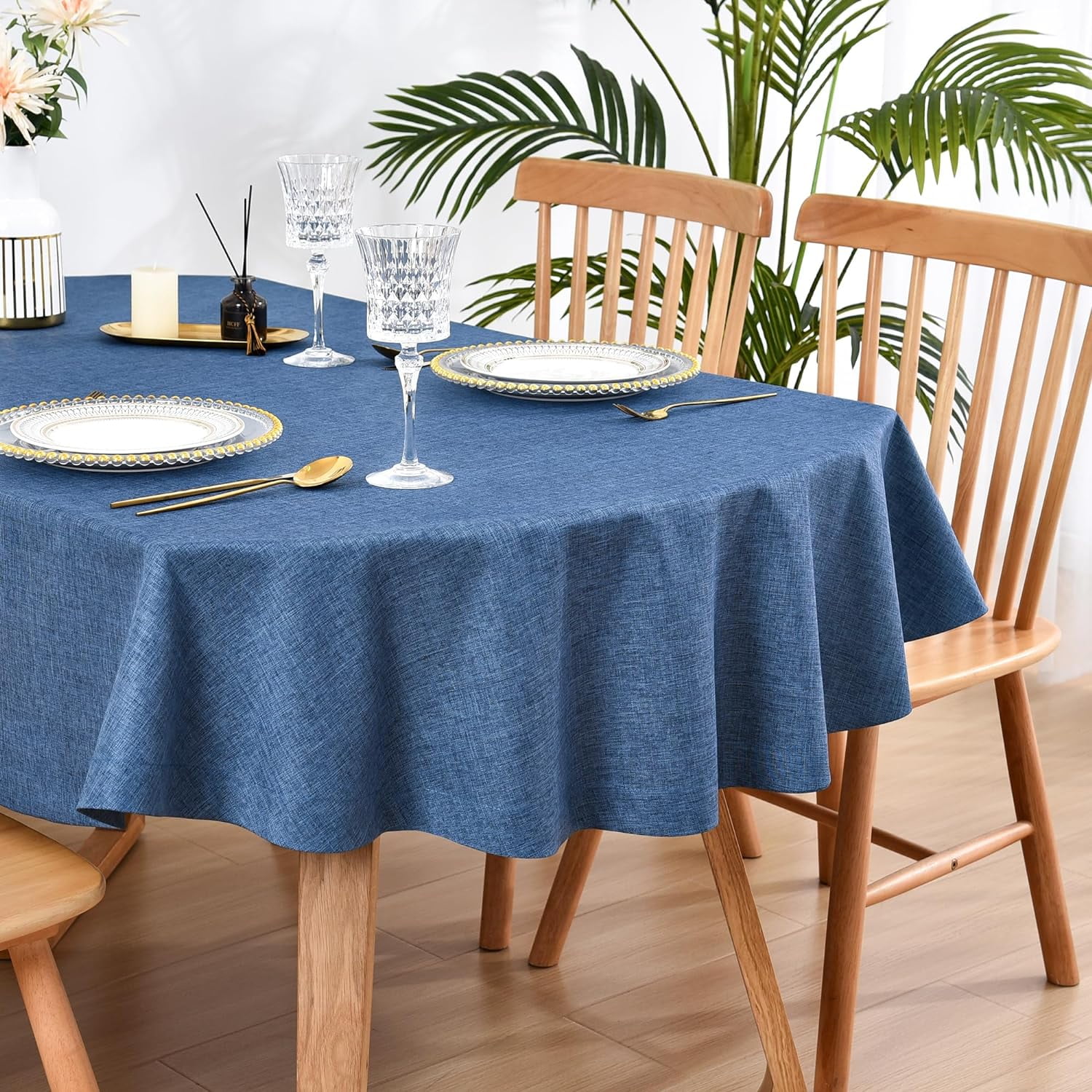 Faux Linen Small Oval Tablecloth Heavy Duty Wrinkle Resistant Fabric ...