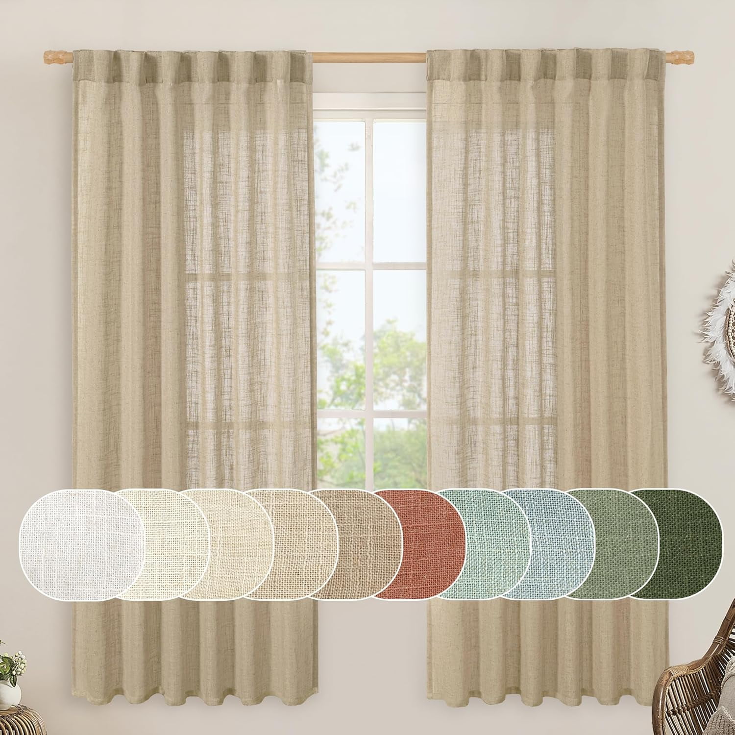 Faux Linen Textured Curtains for Bedroom, Linen Blended Light Filtering ...