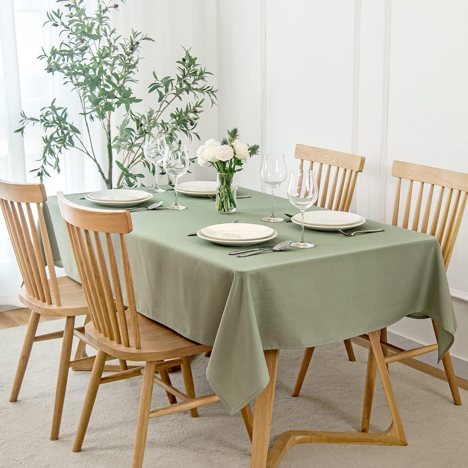 Faux Linen Textured Rectangle Tablecloth Water Resistant Wrinkle Free ...