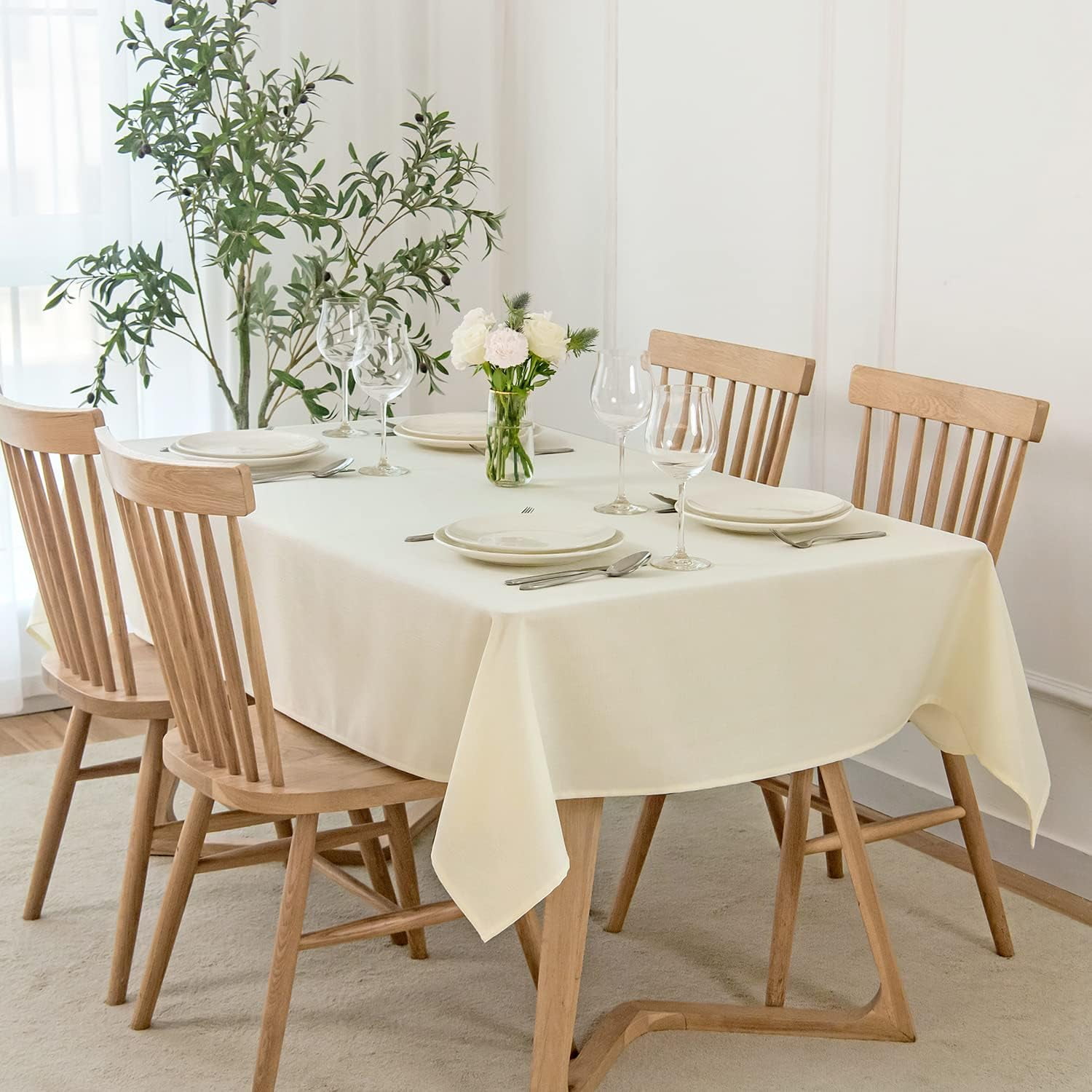 Faux Linen Textured Rectangle Tablecloth Water Resistant Wrinkle Free ...