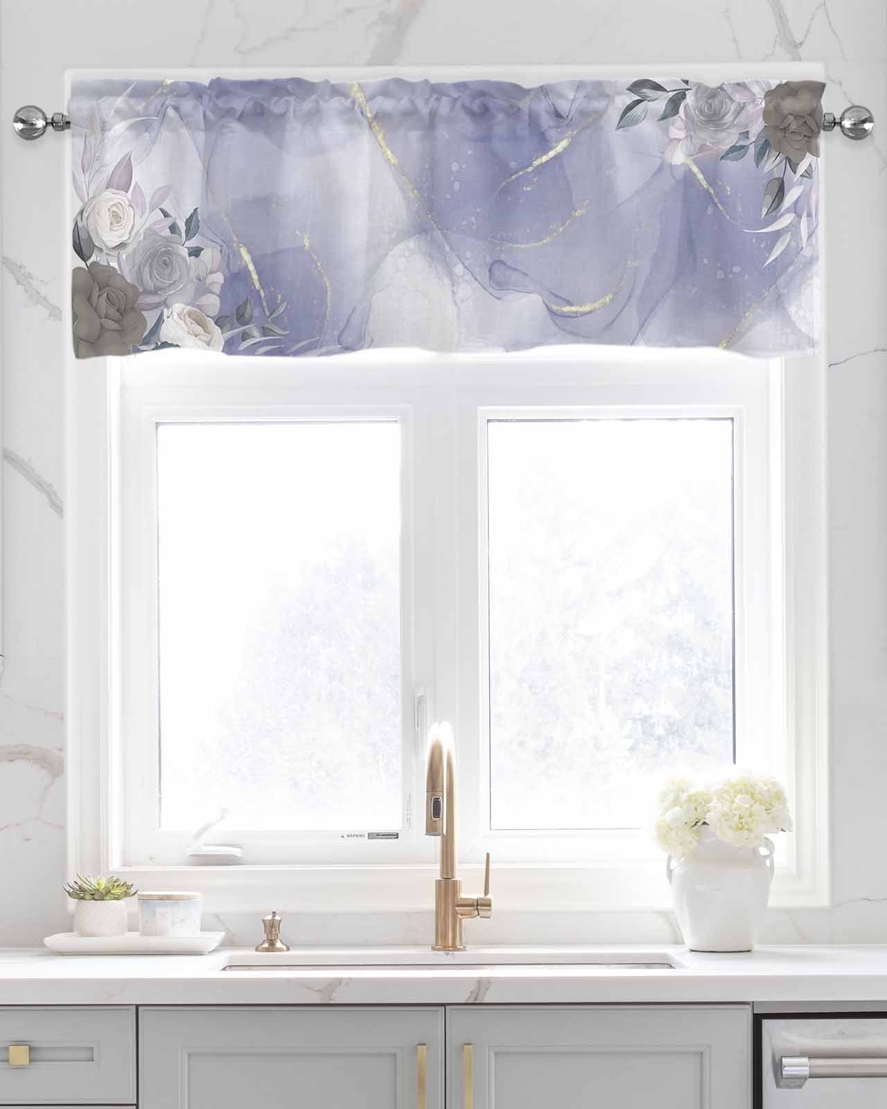 Faux Linen Valances for Windows Abstract Art Purple Marble Flowers ...