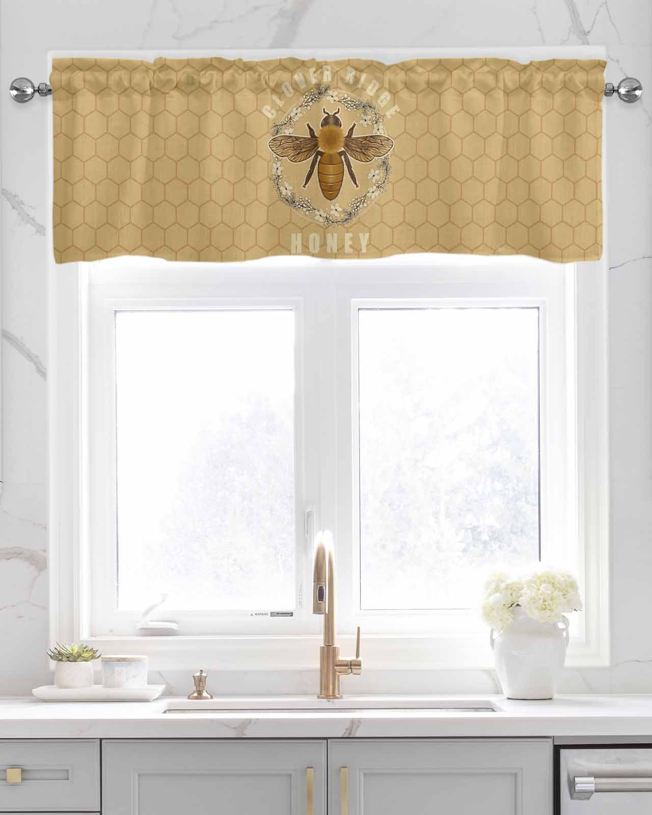 Faux Linen Valances for Windows Bee Wreath Vintage Honeycomb Background ...