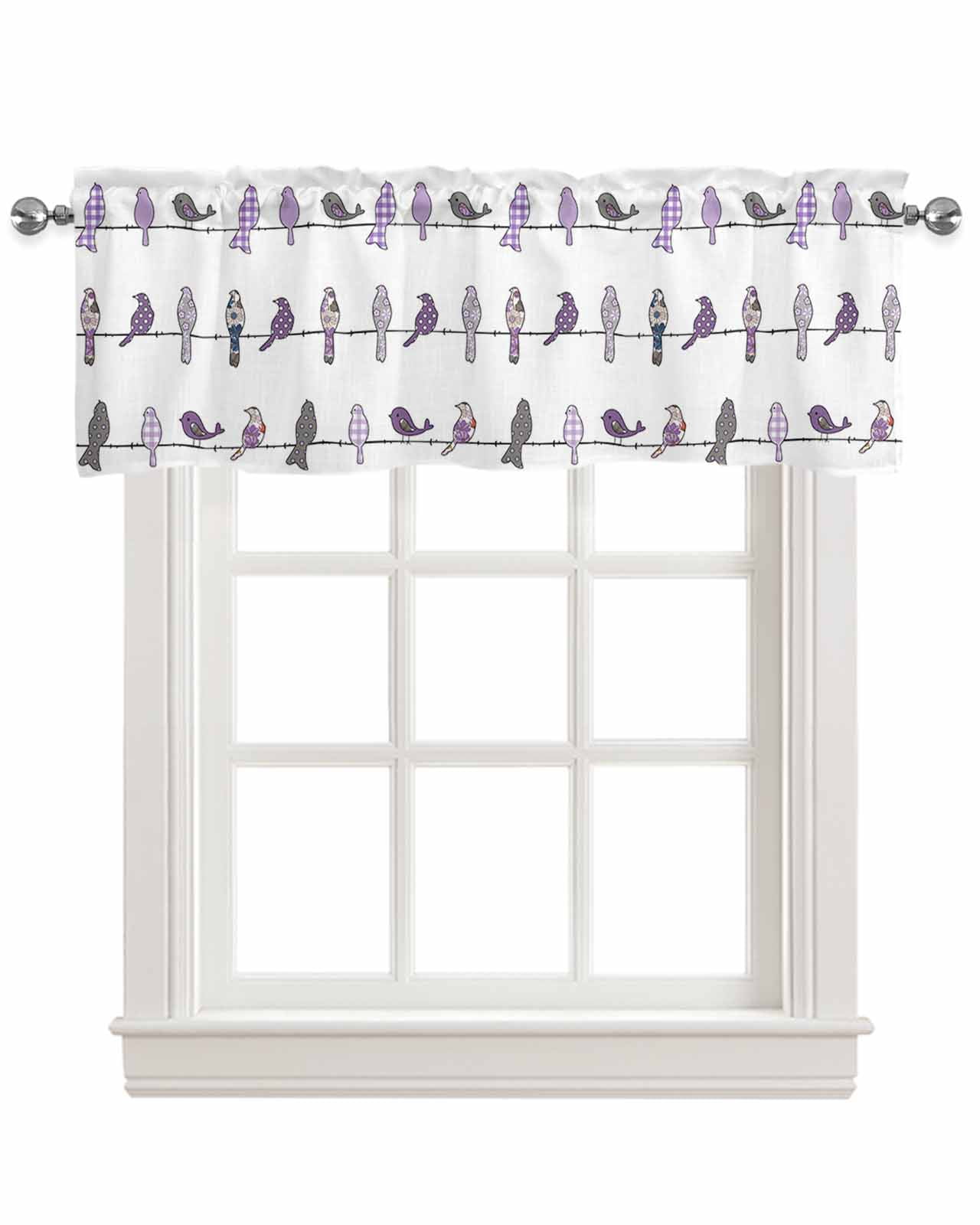 Faux Linen Valances for Windows Birds on the Wire Purple Grey Curtains ...