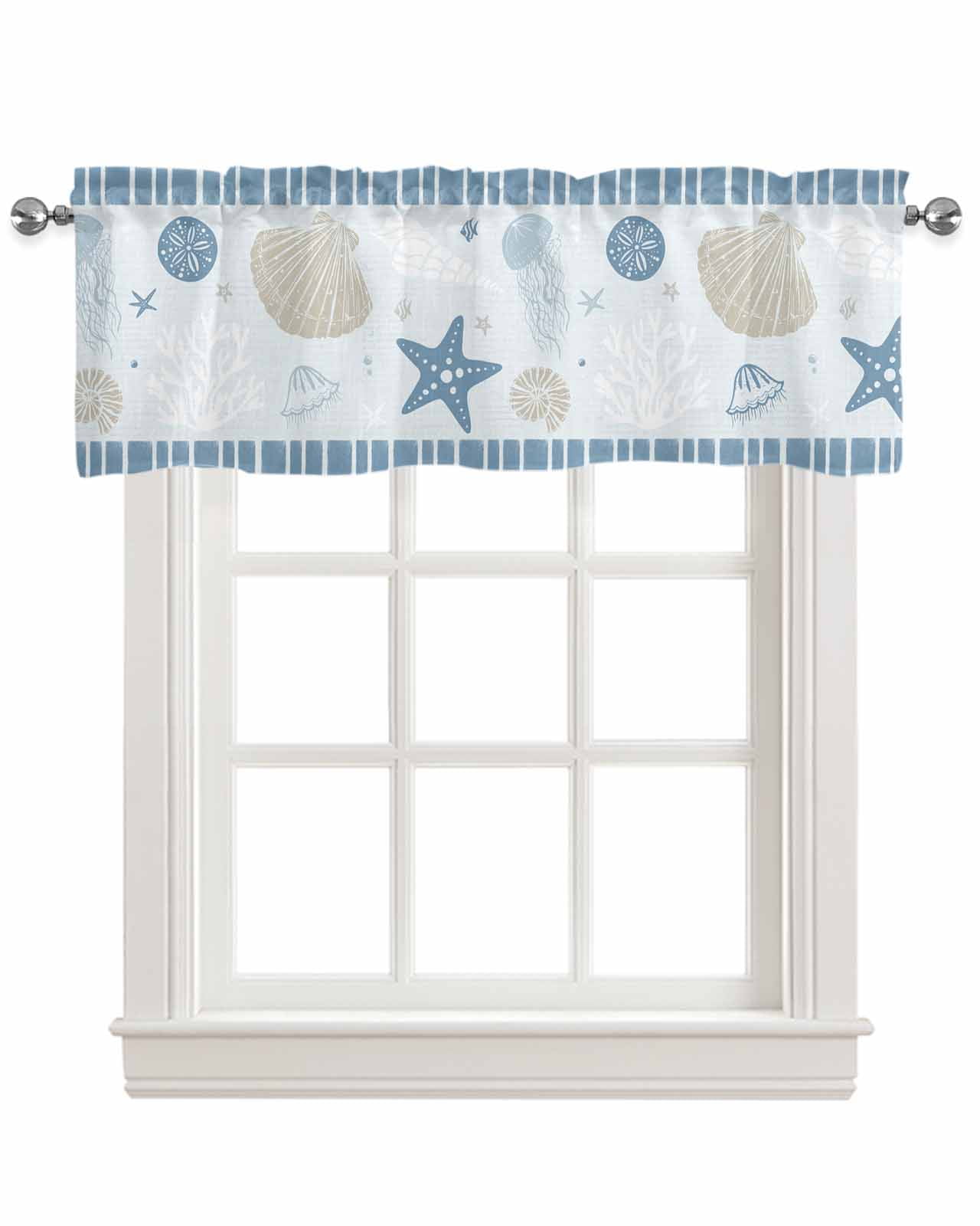 Faux Linen Valances for Windows Blue and Brown Starfish Seashell ...