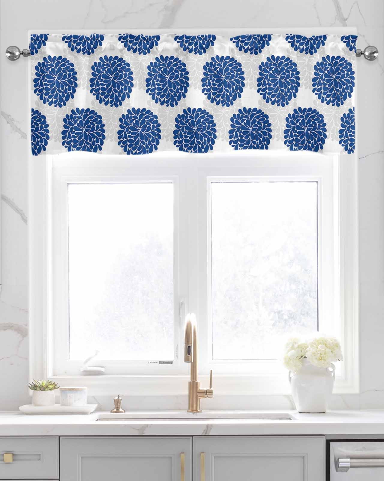 Faux Linen Valances for Windows Blue Gray Flower Hydrangea Curtains ...