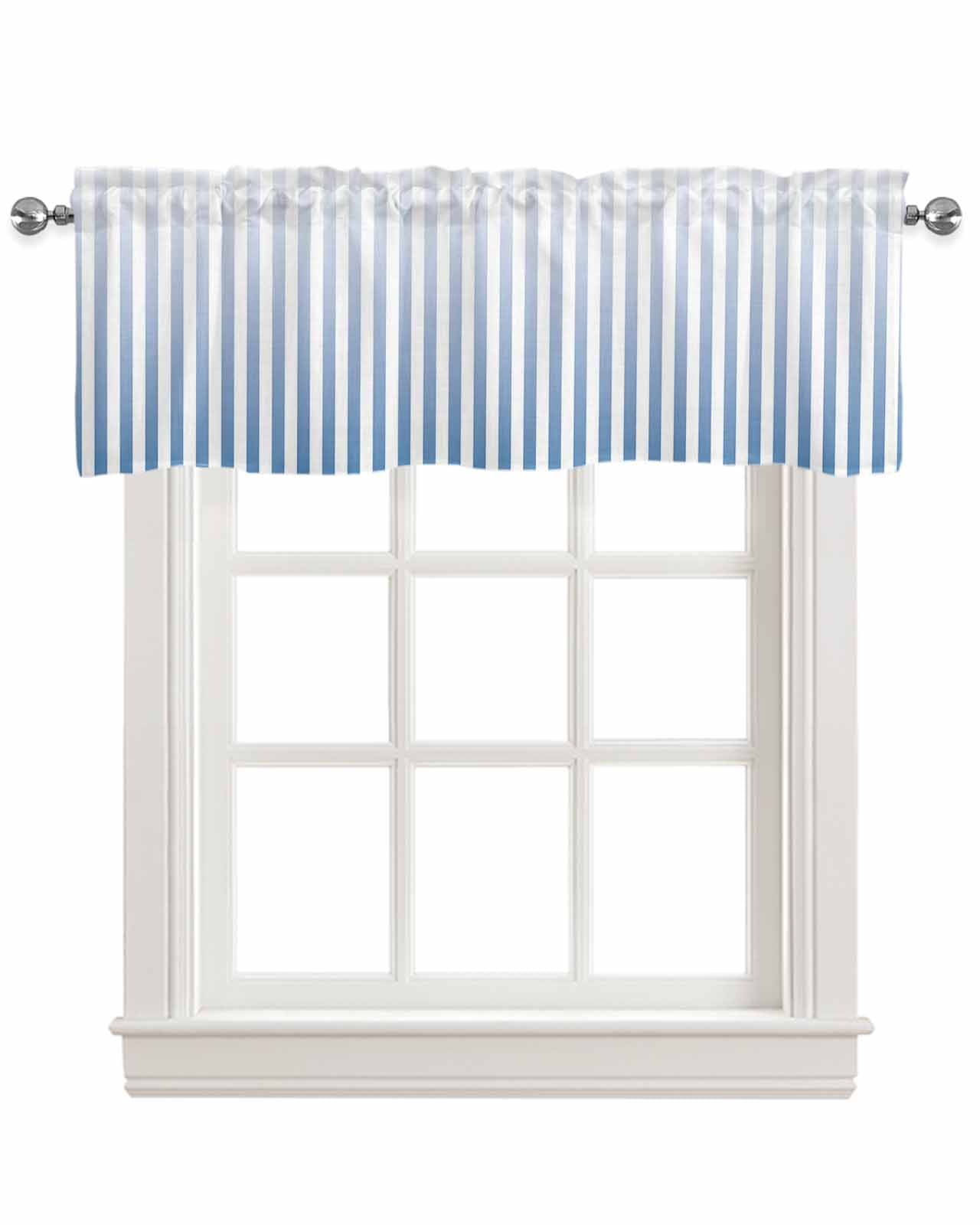 Faux Linen Valances for Windows Blue and White Gradient Stripe Curtains ...
