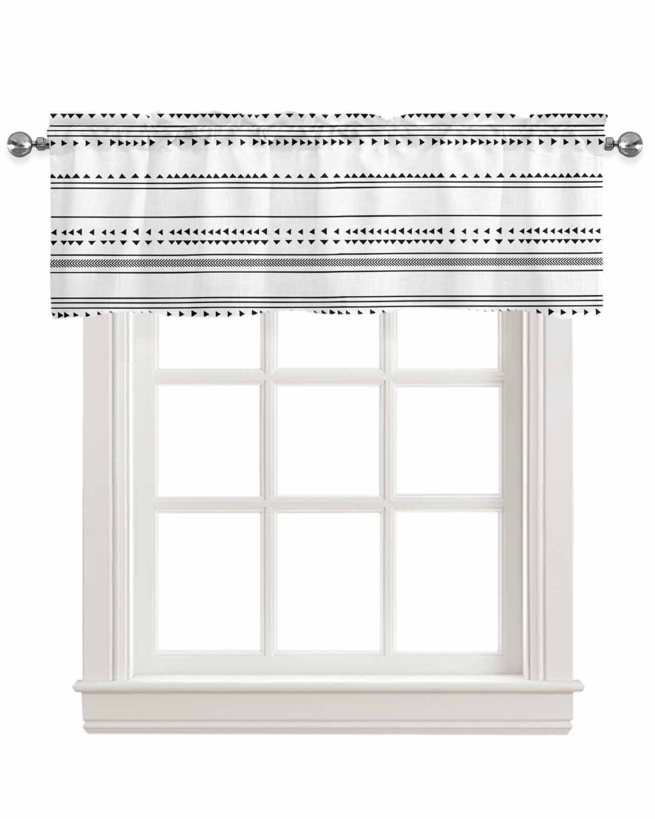 Faux Linen Valances for Windows Boho Triangle Stripes Geometric Black ...