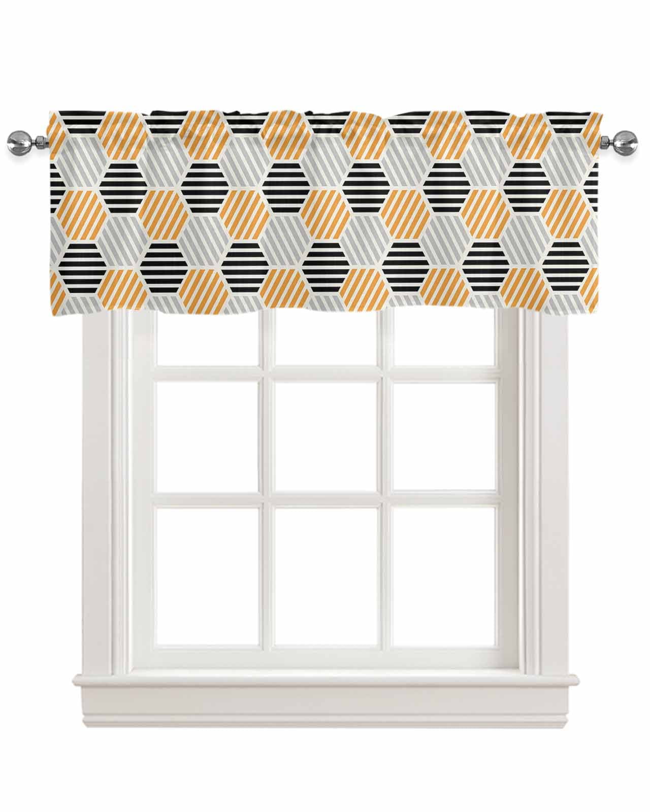 Faux Linen Valances for Windows Brown Geometric Pattern Curtains ...