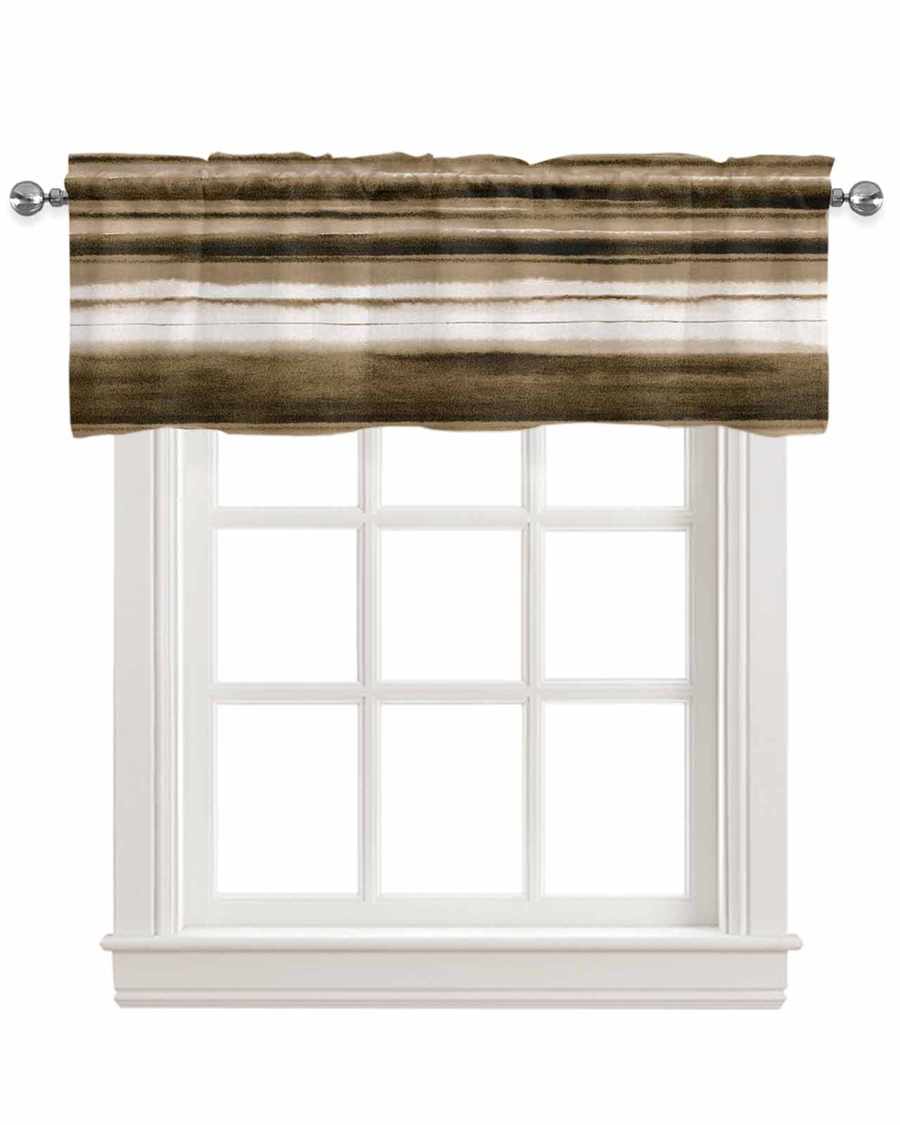 Faux Linen Valances for Windows Brown Stripe Modern Watercolor Abstract ...