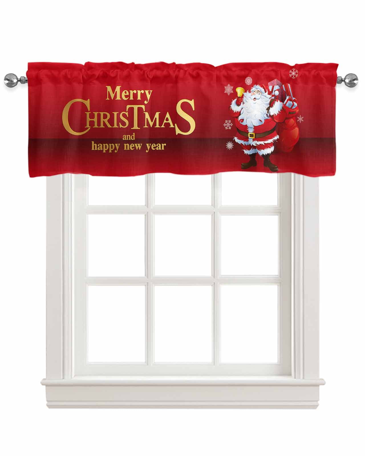 Faux Linen Valances for Windows Christmas Cartoon Santa Claus Cute Red ...