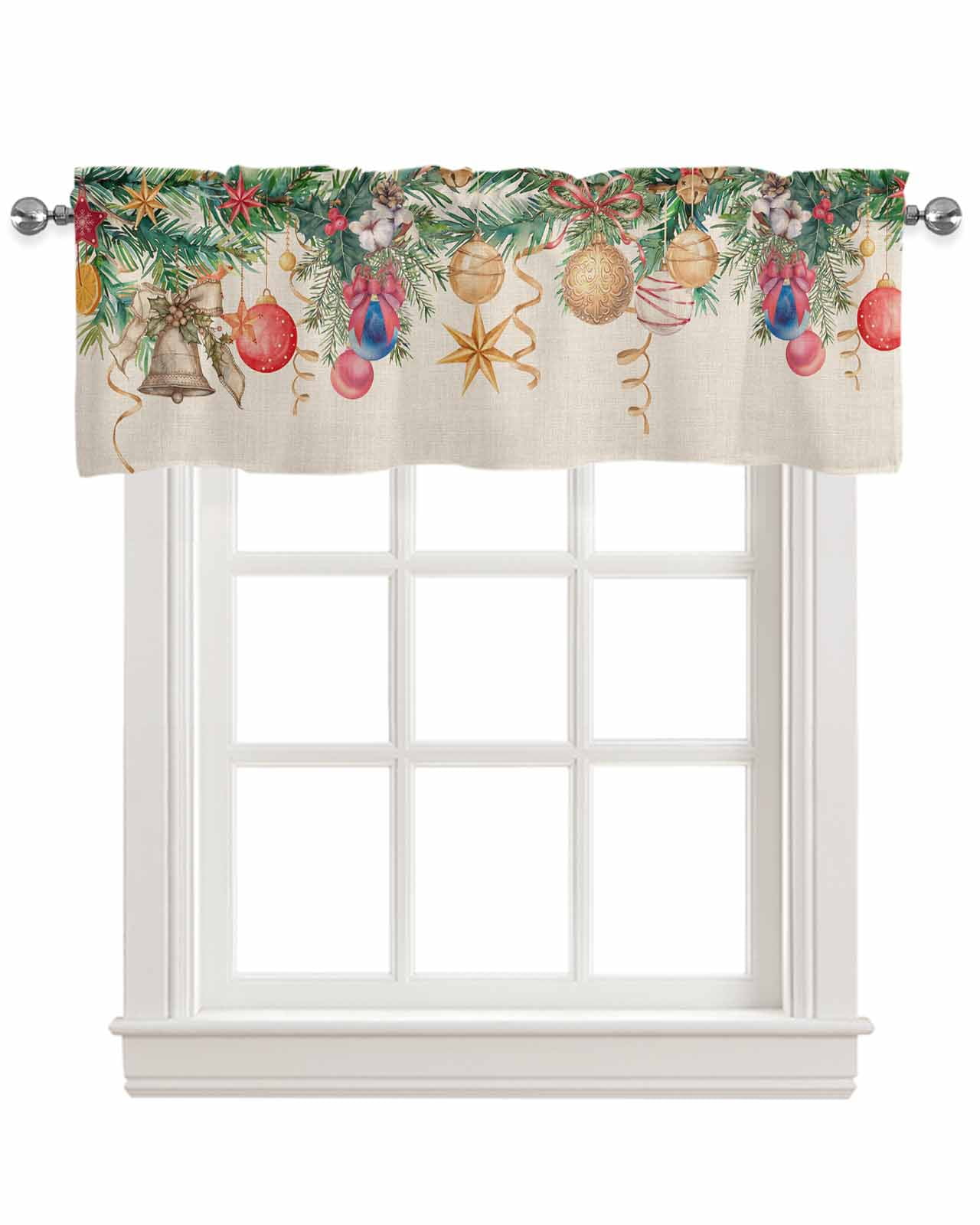 Faux Linen Valances for Windows Christmas Pine Tree Light Ball ...