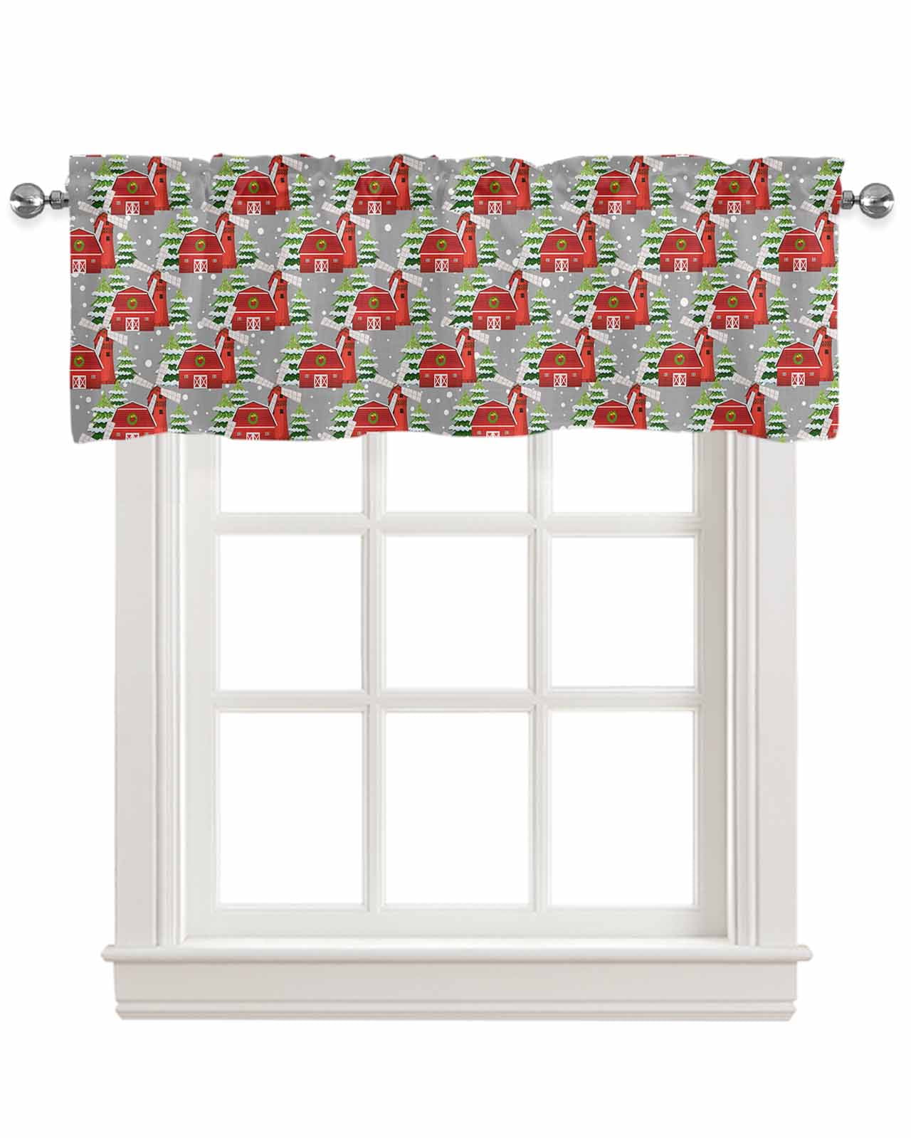 Faux Linen Valances for Windows Christmas Red Farmhouse and Barn with ...