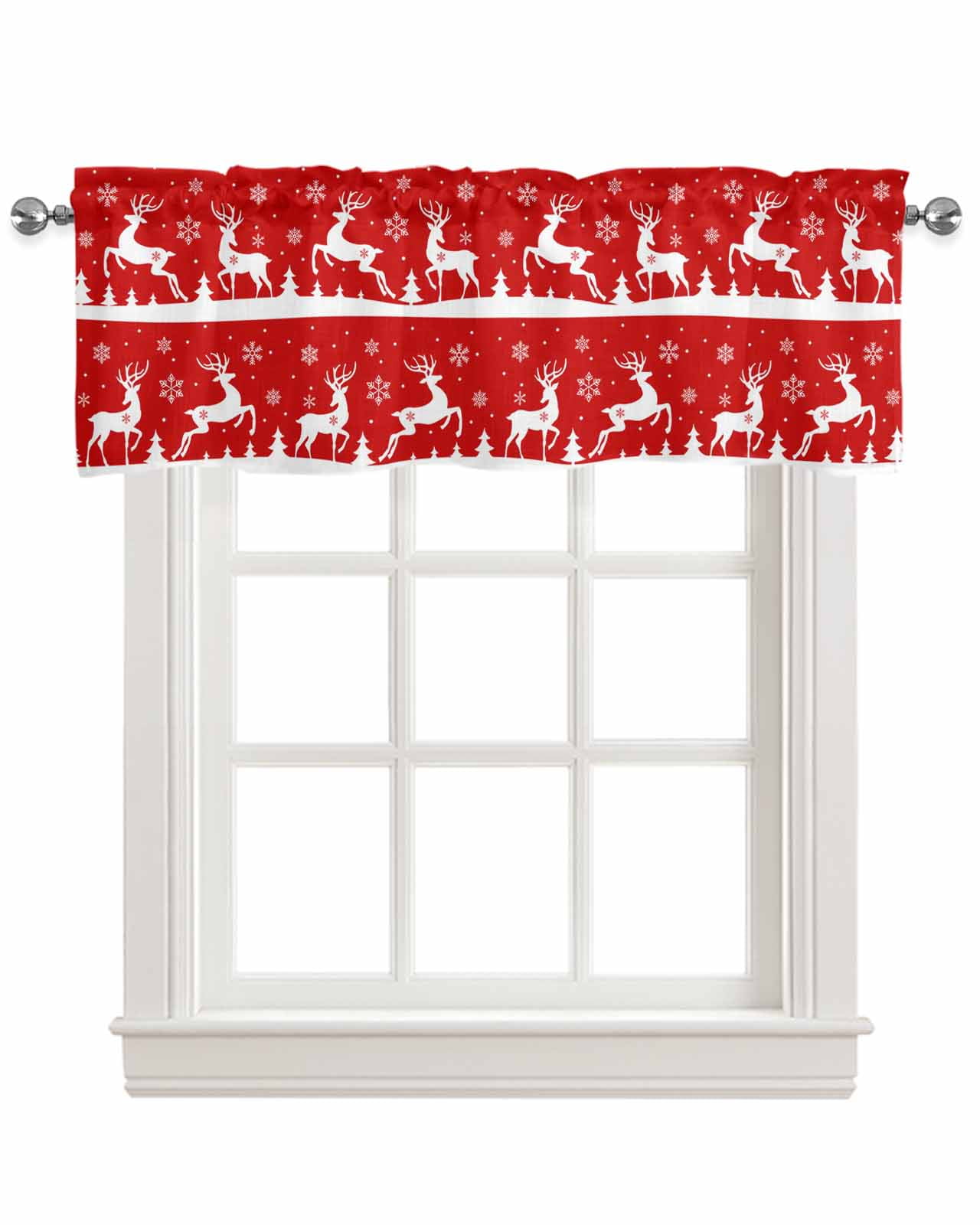 Faux Linen Valances for Windows Christmas Reindeer Snowflake Red ...