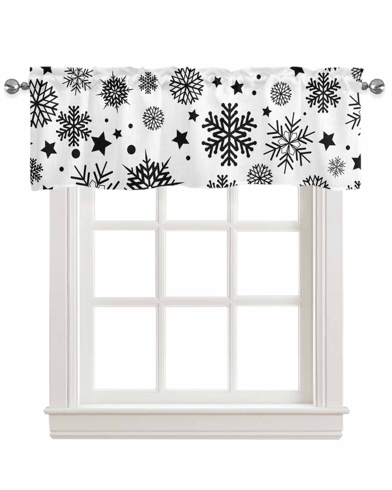 Faux Linen Valances for Windows Christmas Snowflake Winter Black and ...