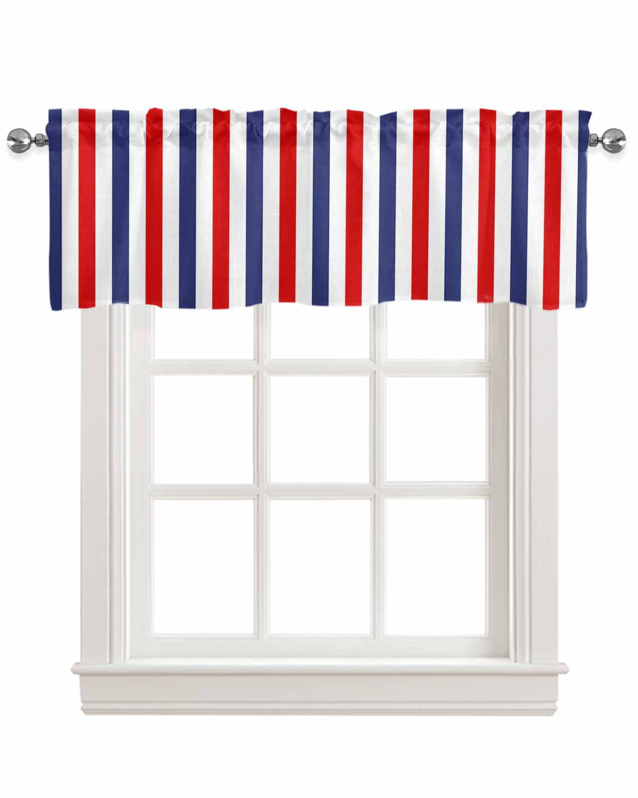 Faux Linen Valances for Windows Classic Modern Striped Red Blue White ...