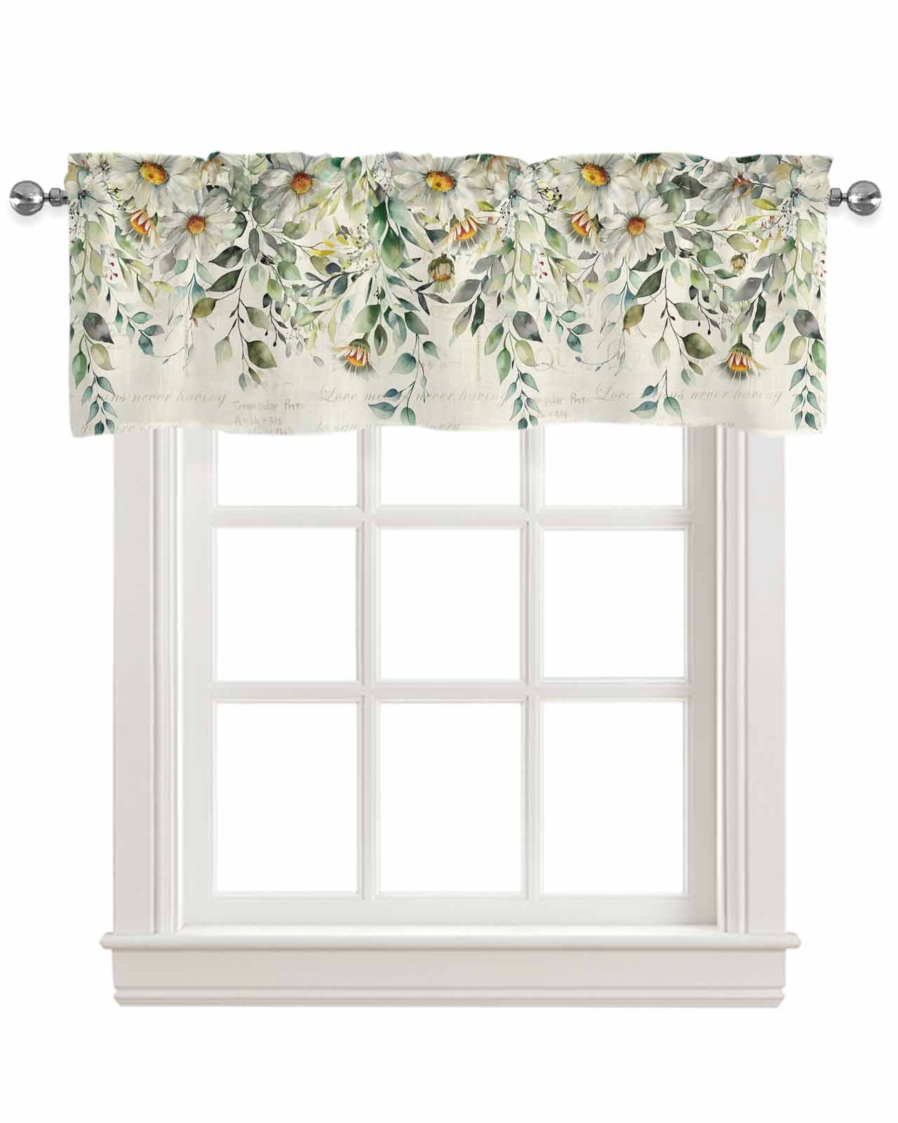 Faux Linen Valances for Windows Daisy Vintage Farmhouse Sage Eucalyptus ...