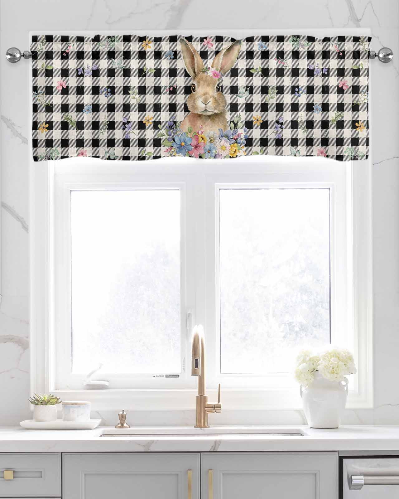 Faux Linen Valances for Windows Easter Bunny Rabbit Spring Flowers ...