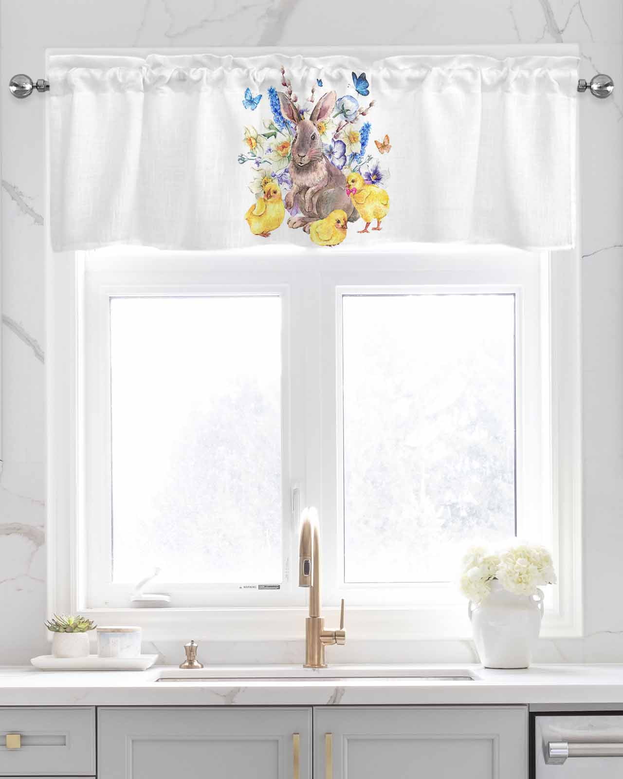 Faux Linen Valances for Windows Easter Farmhouse Bunny Chickens ...