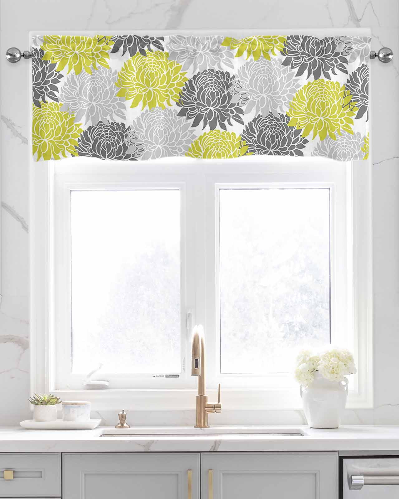 Faux Linen Valances for Windows Elegant Daisy Flower Curtains Valance ...