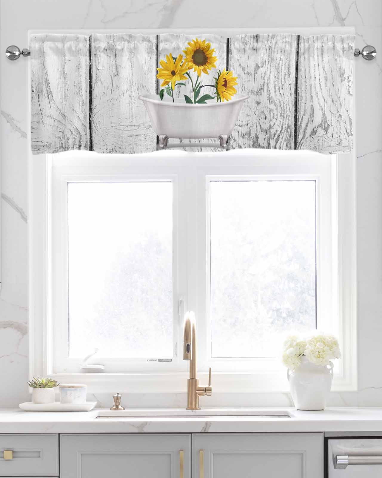 Faux Linen Valances for Windows Farm Home Three Sunflower Bathtub Barn ...