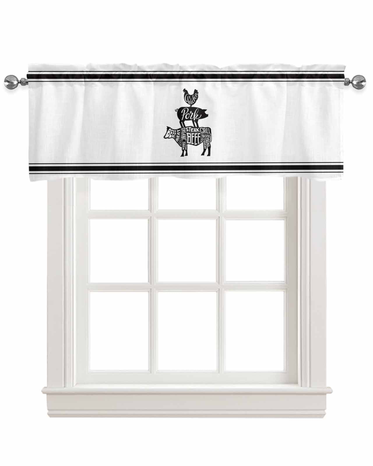 Faux Linen Valances for Windows Farmhouse Cow Pig Chicken Black White ...