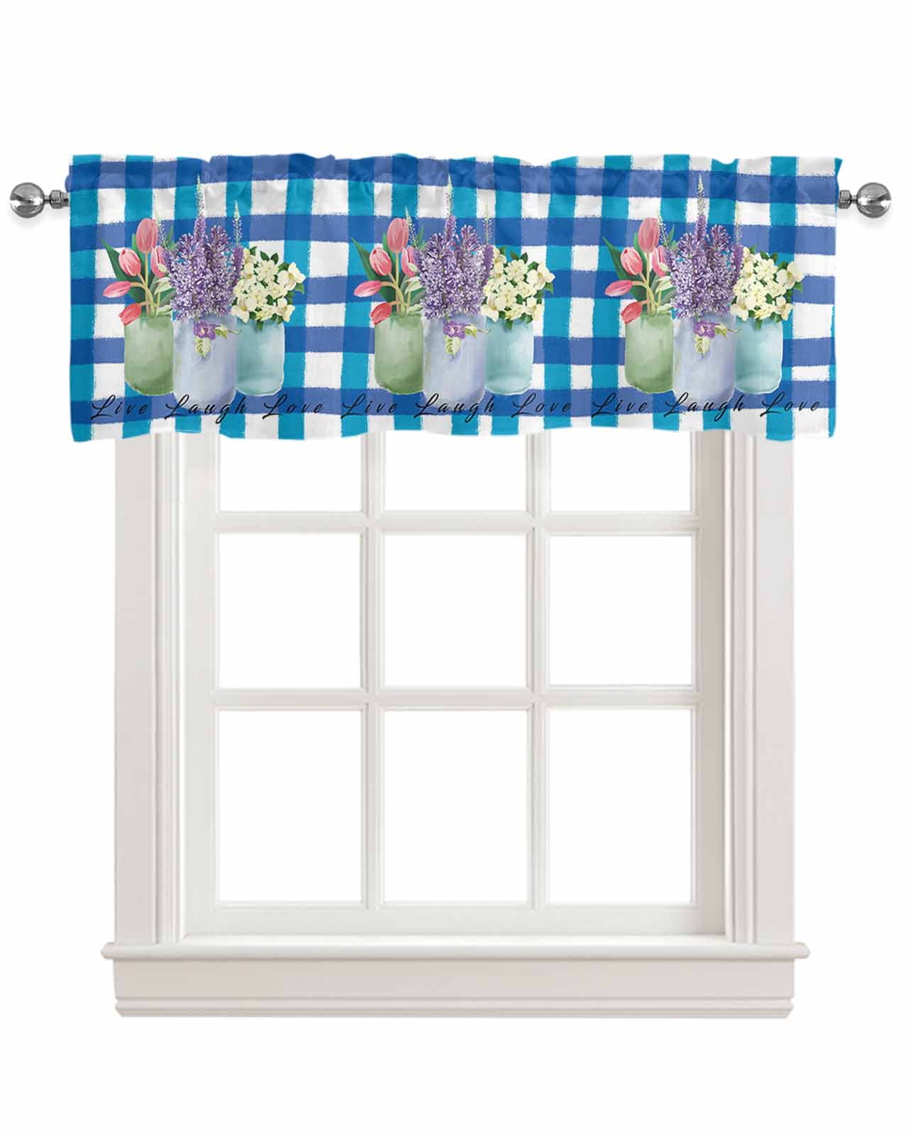 Faux Linen Valances for Windows Farmhouse Flower Floral Lavender Vase ...