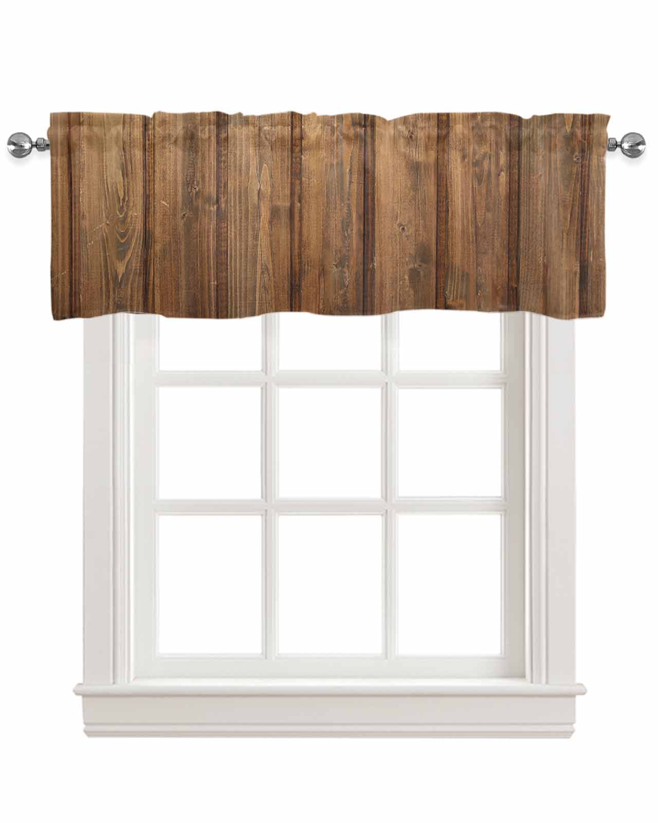 Faux Linen Valances for Windows Farmhouse Retro Dark Brown Wood Grain ...