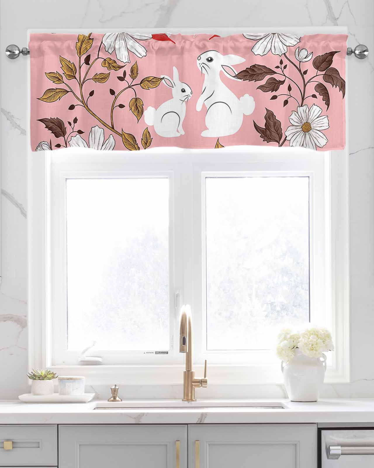Faux Linen Valances for Windows Flower Daisy Rabbit Butterfly Pink ...