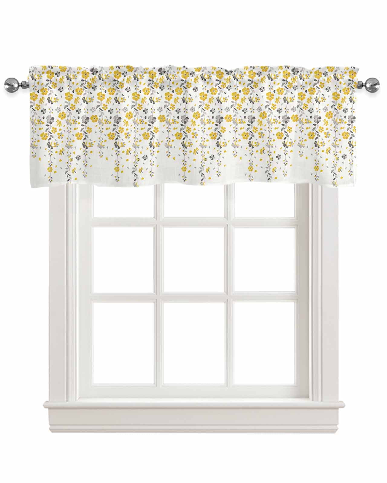 Faux Linen Valances for Windows Flower Yellow Grey Cherry Blossoms ...