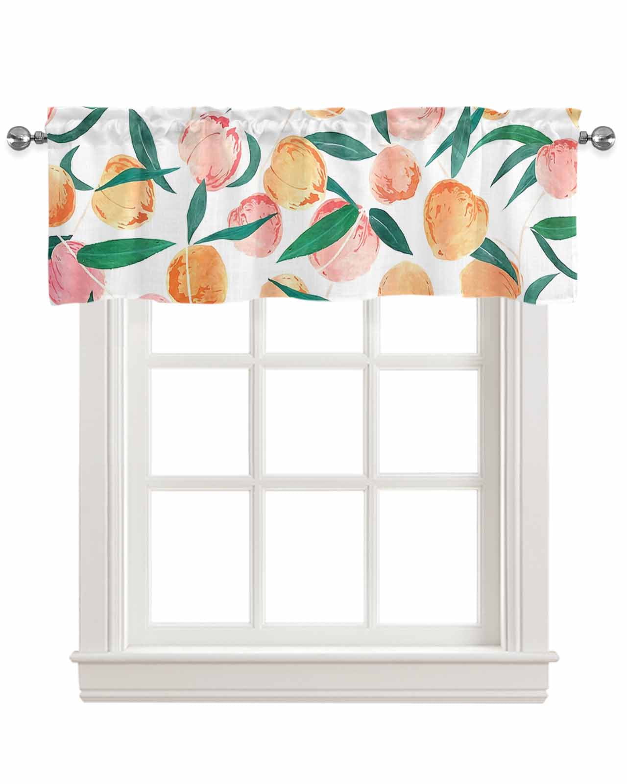 Faux Linen Valances for Windows Fruit Pink Peach Leaf Flower White ...
