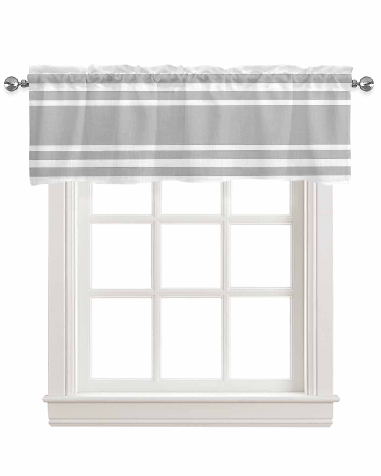 Faux Linen Valances for Windows Gray Geometric Fringe Curtains Valance ...