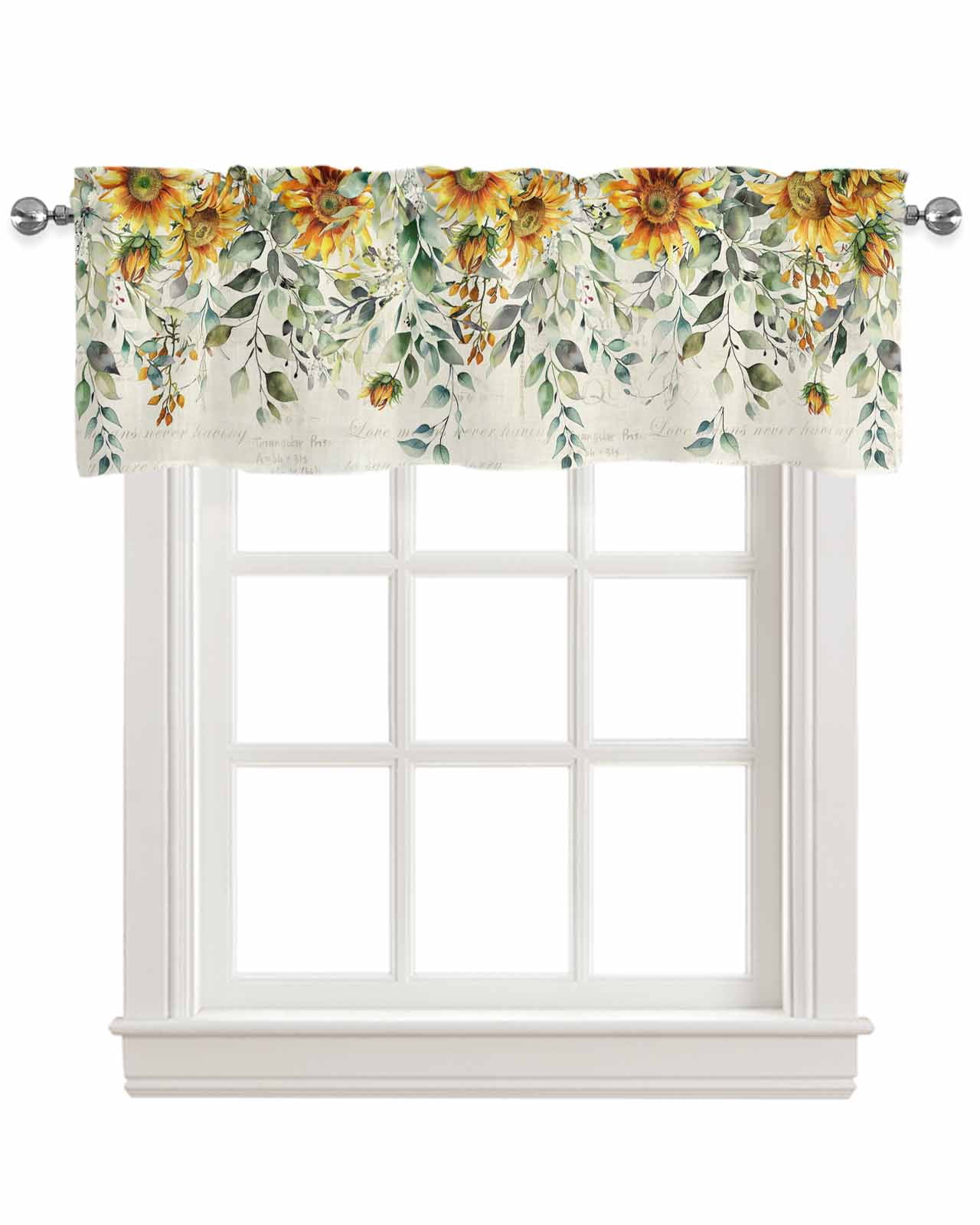 Faux Linen Valances for Windows Green Leaves Vintage Sunflower Sage ...