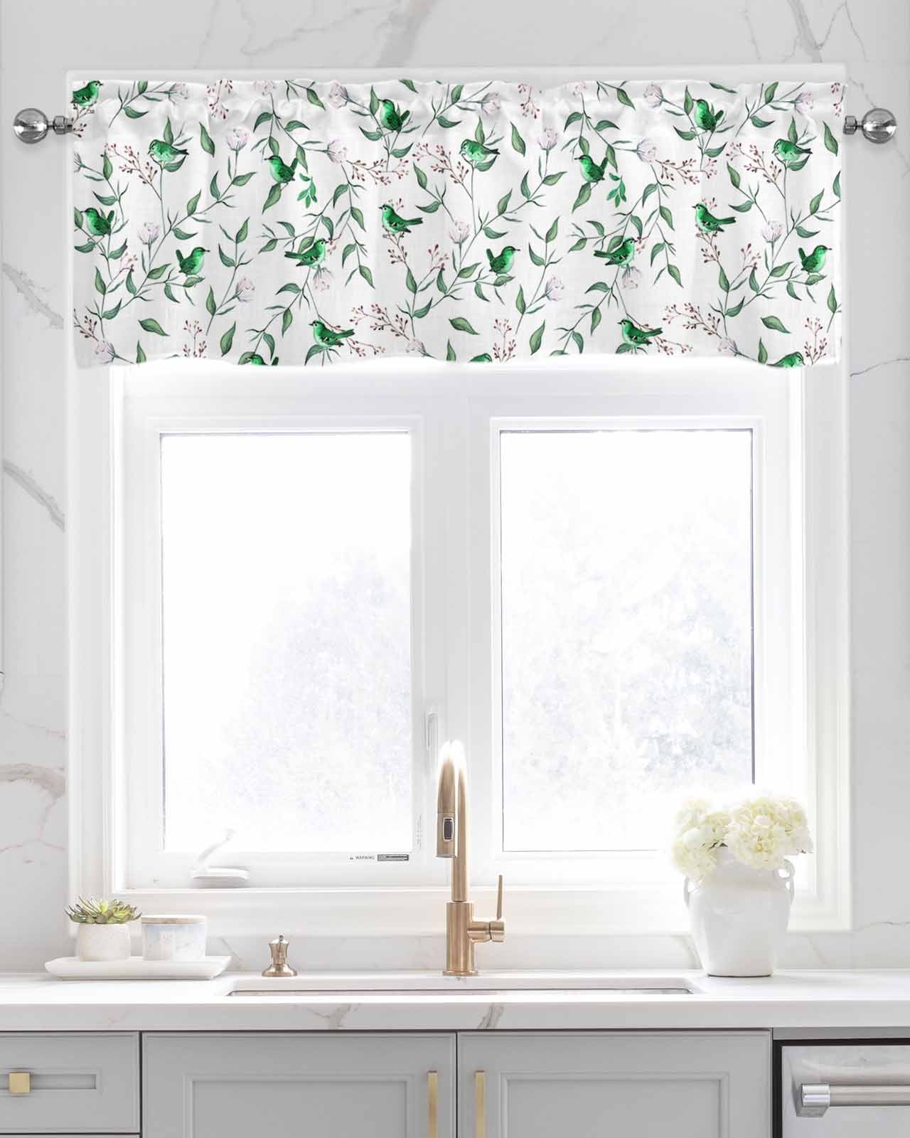 Faux Linen Valances for Windows Green Robins Branch Flowers Summer ...