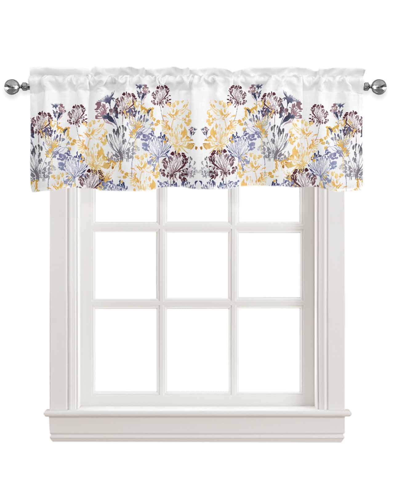 Faux Linen Valances for Windows Hand Drawn Watercolor Yellow Blue ...
