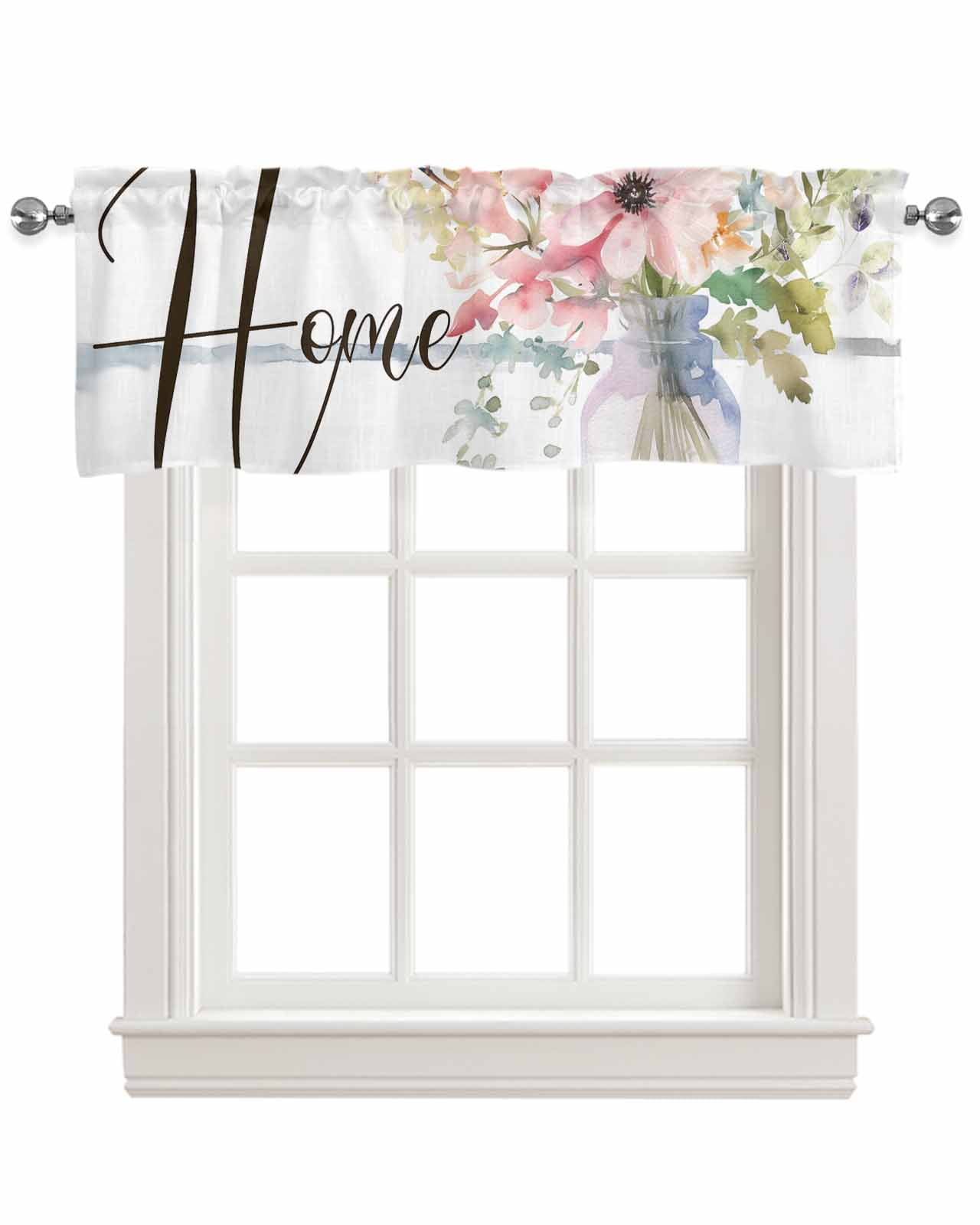 Faux Linen Valances for Windows Home Pink Flowers in Blue Glass Vase ...