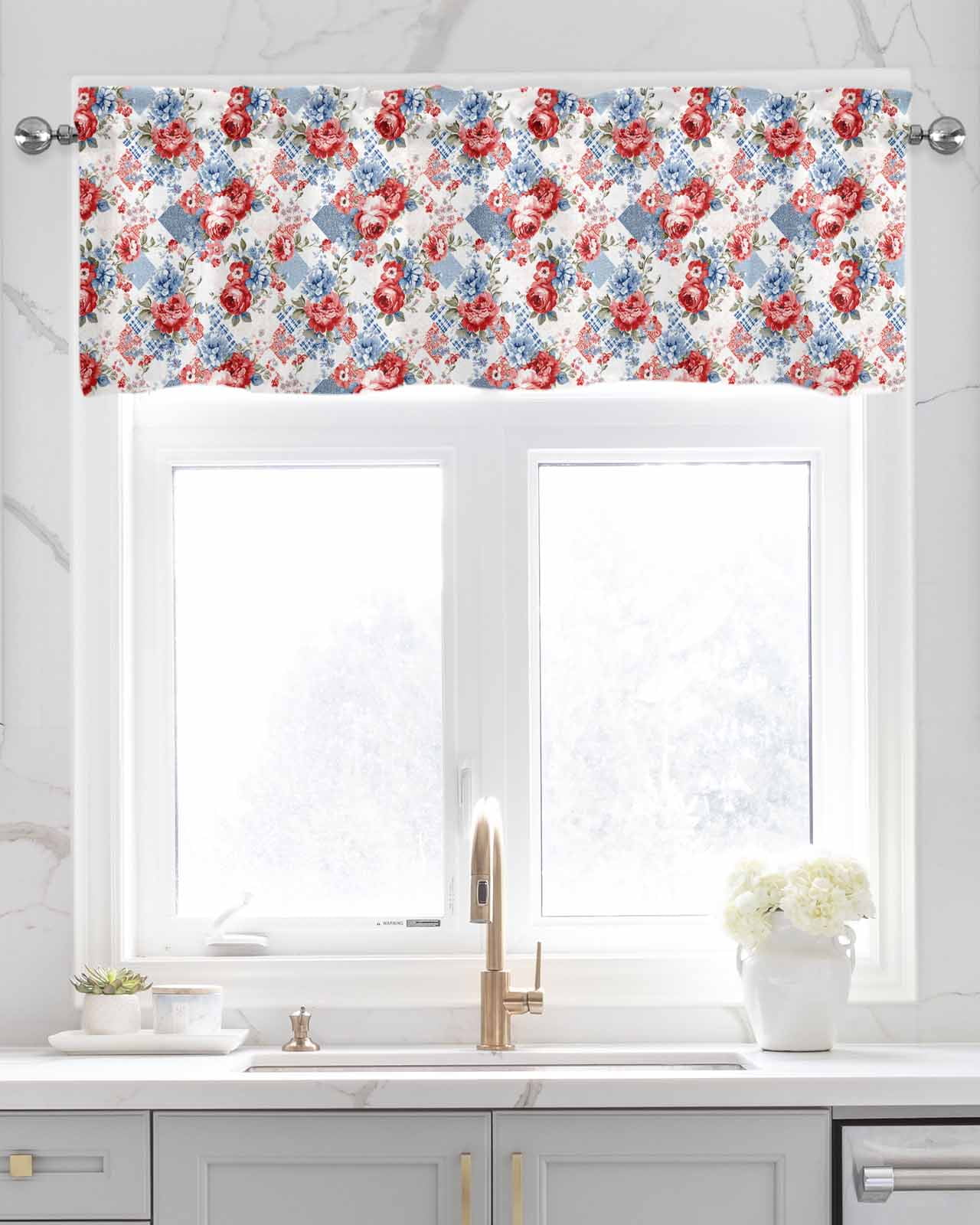 Faux Linen Valances for Windows Independence Day Flower Vintage ...