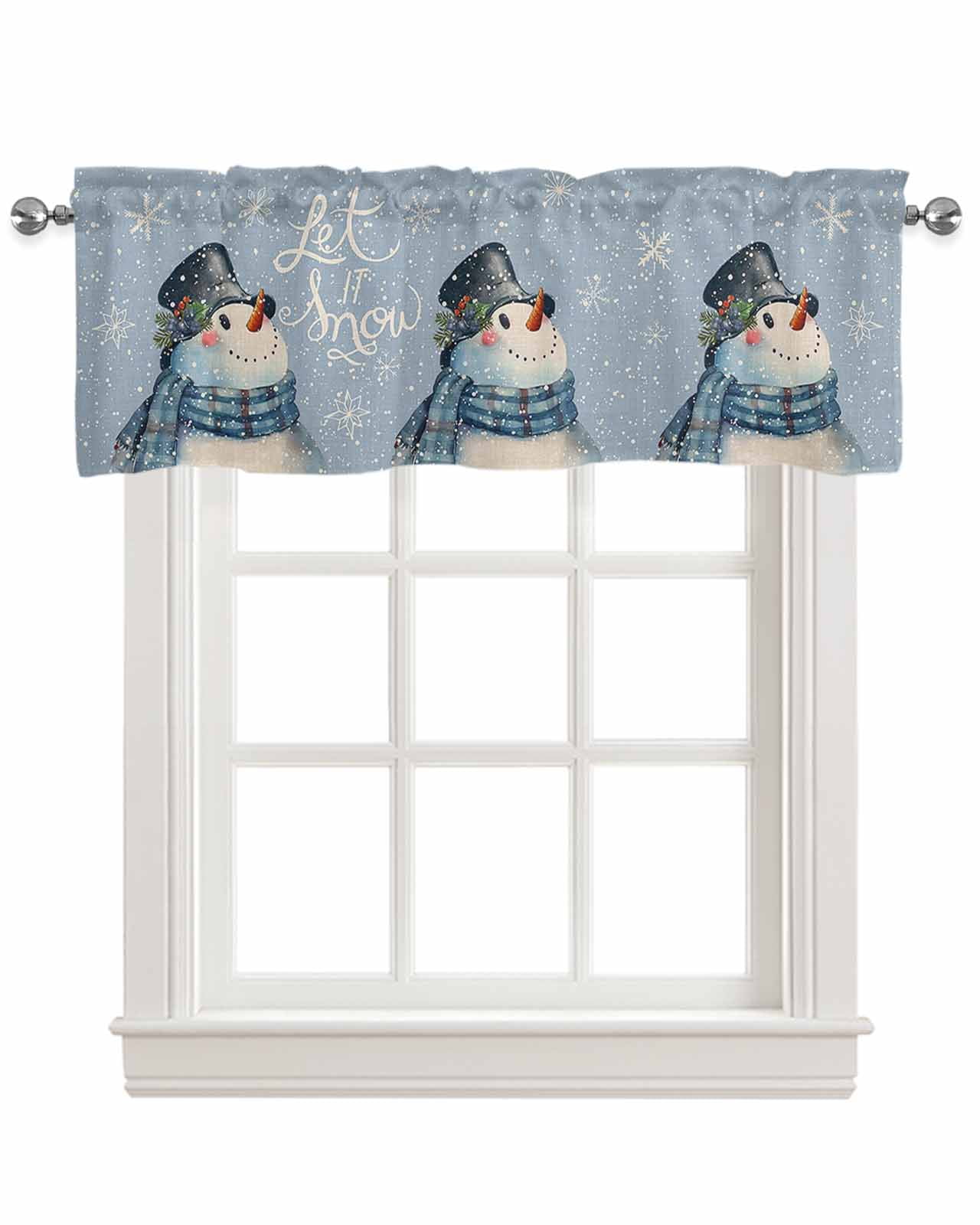Faux Linen Valances for Windows Let it Snow Christmas Snowman Snowflake ...