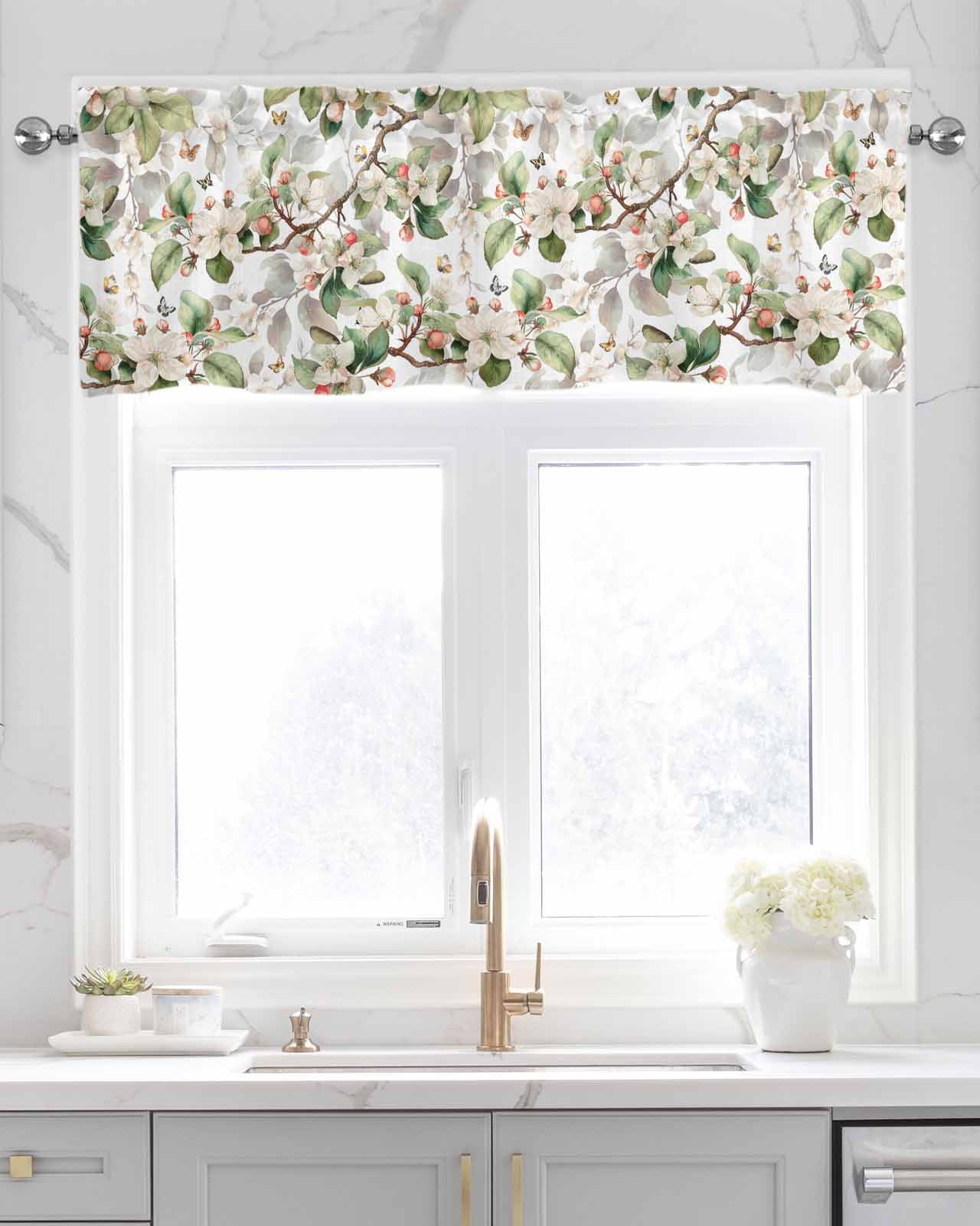 Faux Linen Valances for Windows Magnolia Flower Tree Butterfly ...