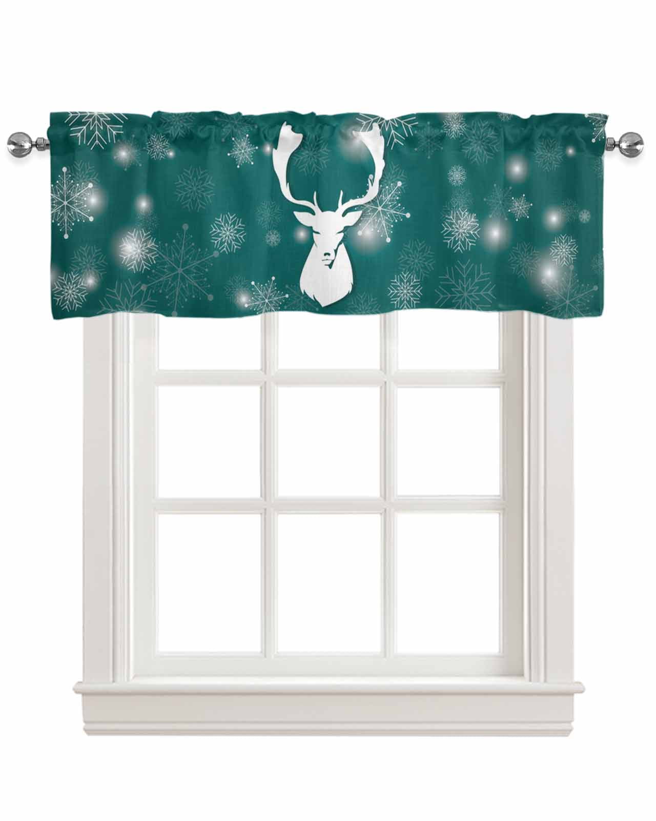 Faux Linen Valances for Windows Merry Christmas Deer Dreamy Snowflake ...