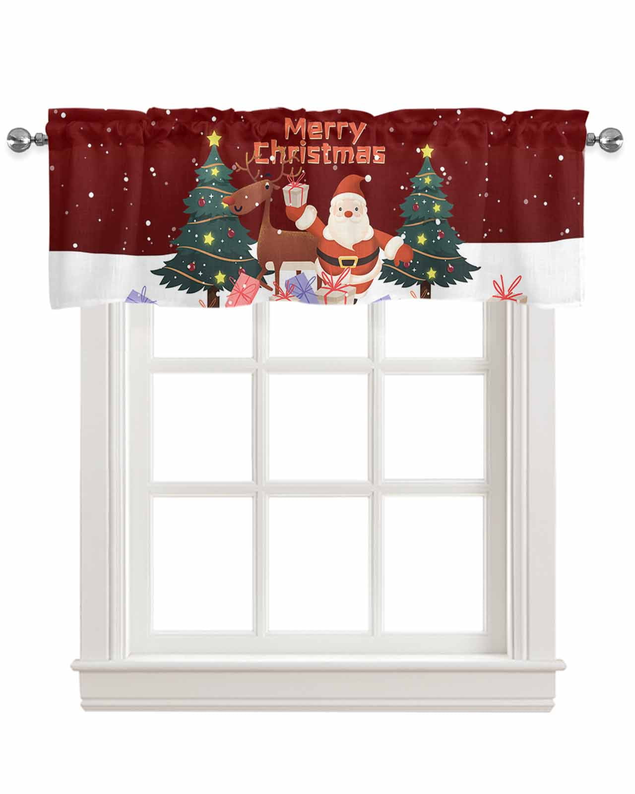 Faux Linen Valances for Windows Merry Christmas Santa Claus Xmas Tree ...